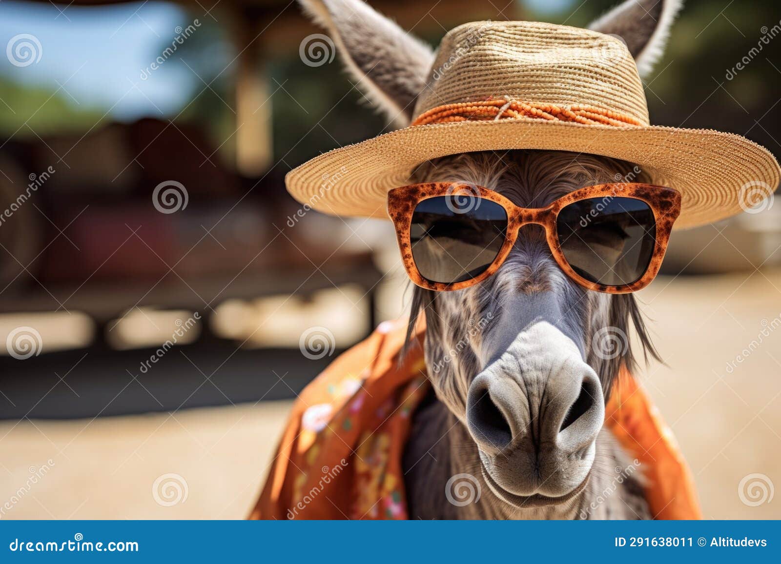 Donkey with a Straw Hat and Sunglasses Stock Image - Image of straw ...