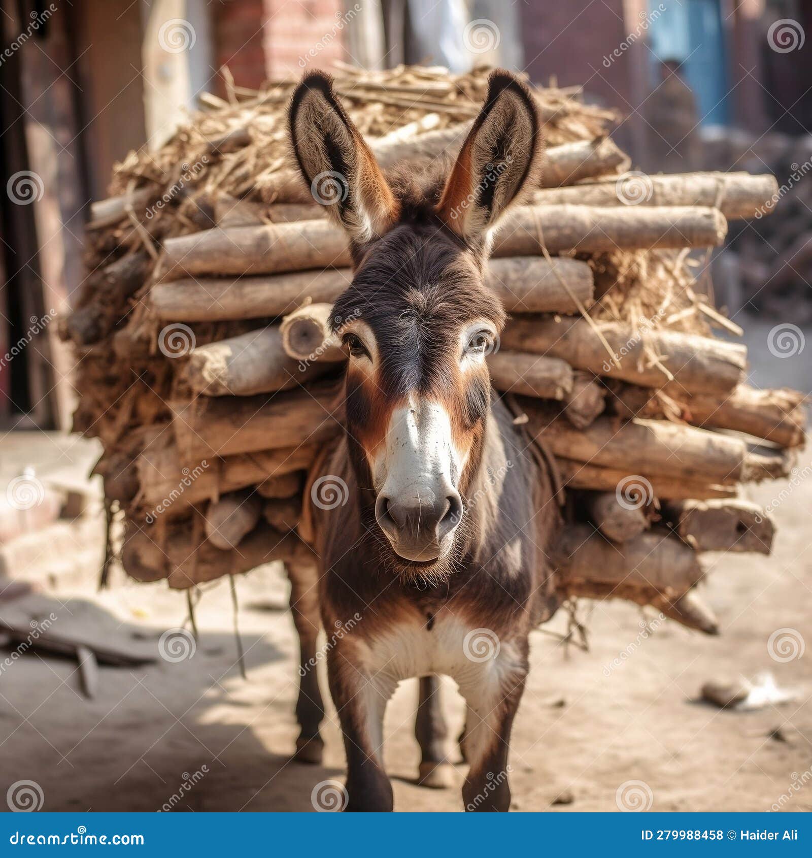 Donkey Transporting a Bundle of Firewood. Generative AI Stock Photo ...