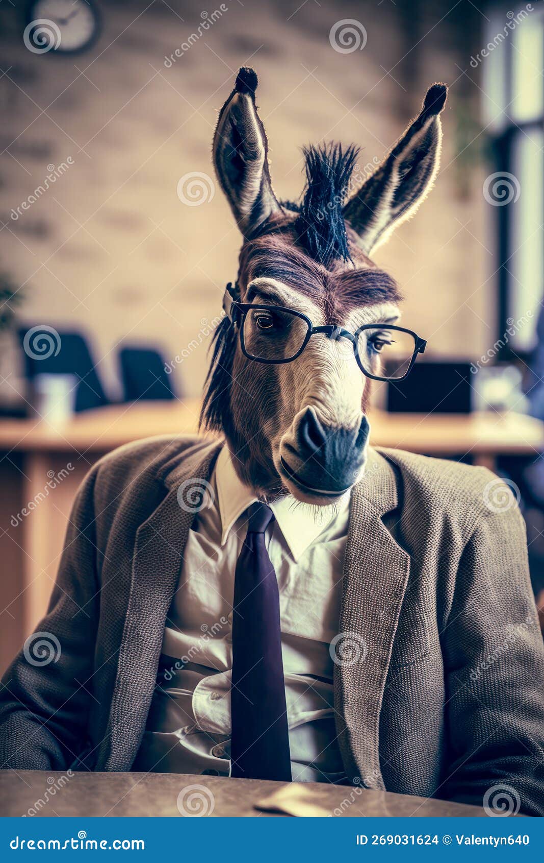 Donkey Wearing Suit and Tie Sitting at Desk. Generative AI Stock ...