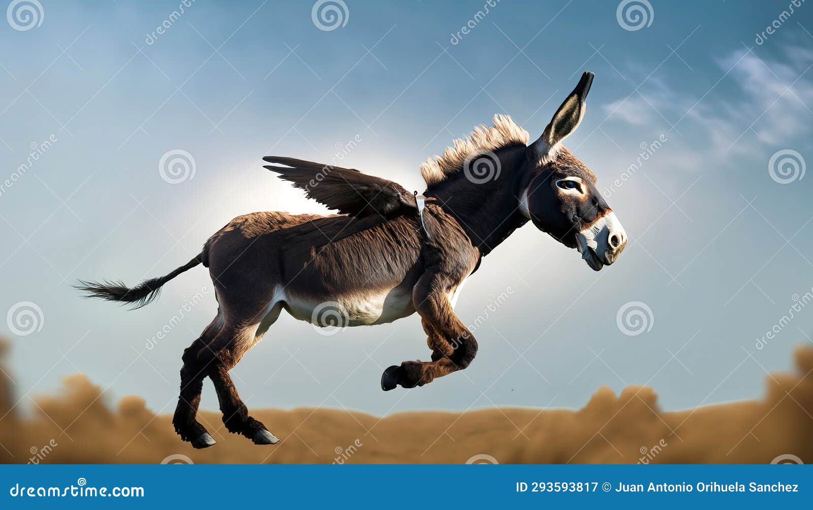Donkey with Wings Flying between Clouds. Winged Donkey Stock ...