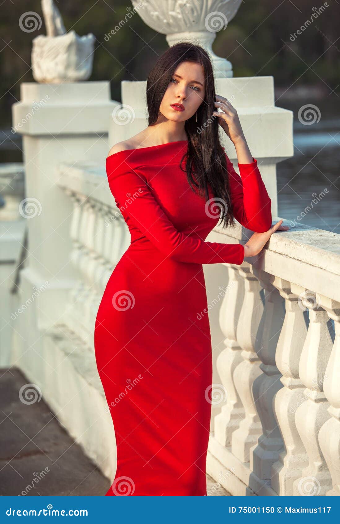 Donna Alla Moda in Vestito Rosso Fotografia Stock - Immagine di ...