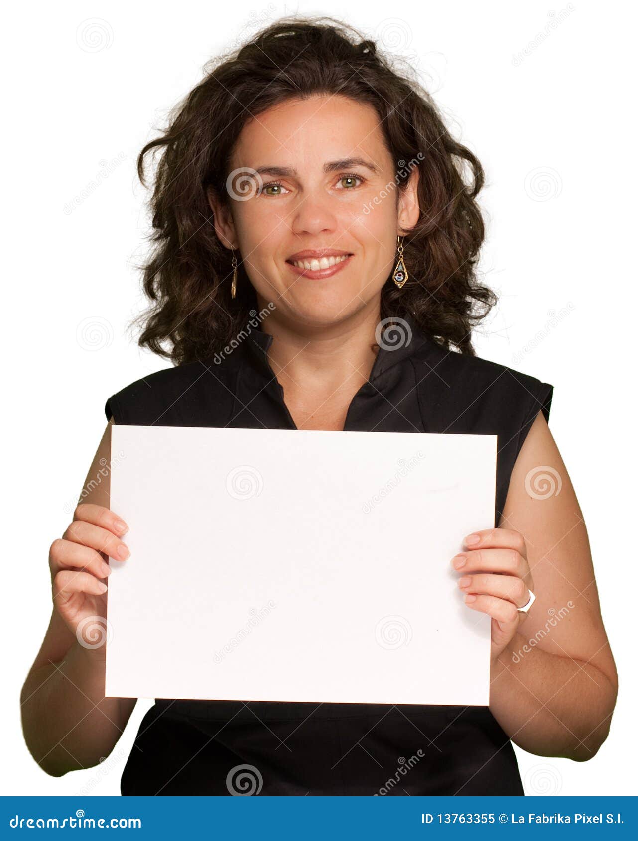 Donna Che Presenta Un Segno in Bianco Immagine Stock - Immagine di ...