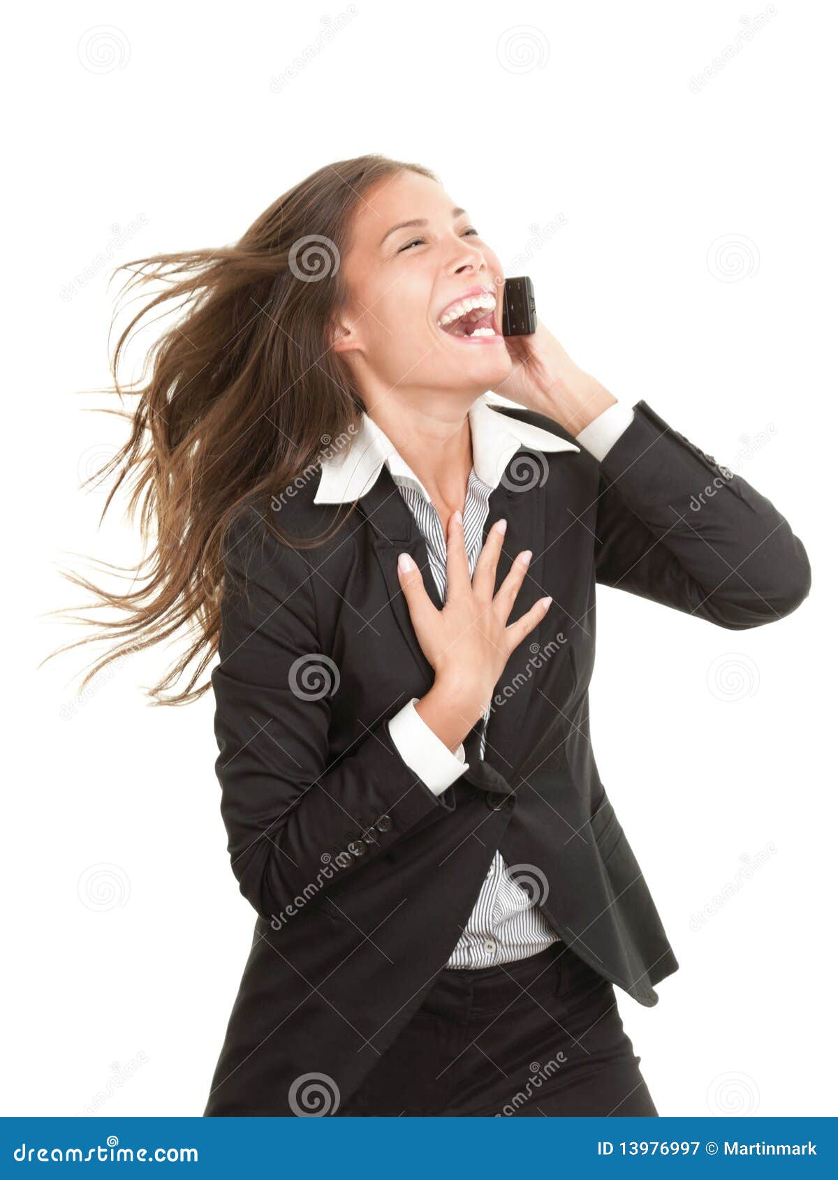 Donna Che Ride Sul Telefono Mobile Isolato Immagine Stock - Immagine di ...