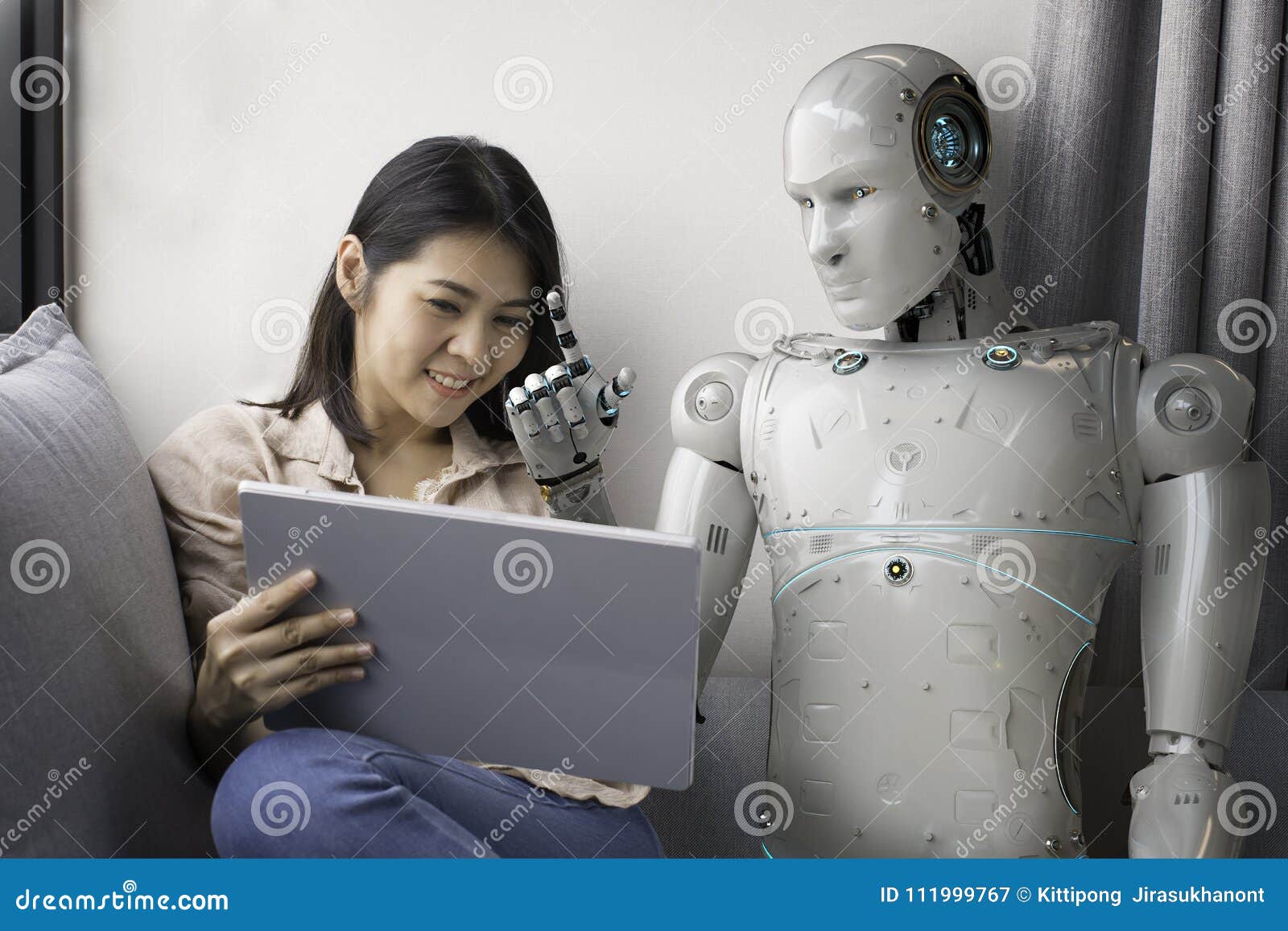 Donna Con Il Consulente Del Robot Immagine Stock - Immagine di ...
