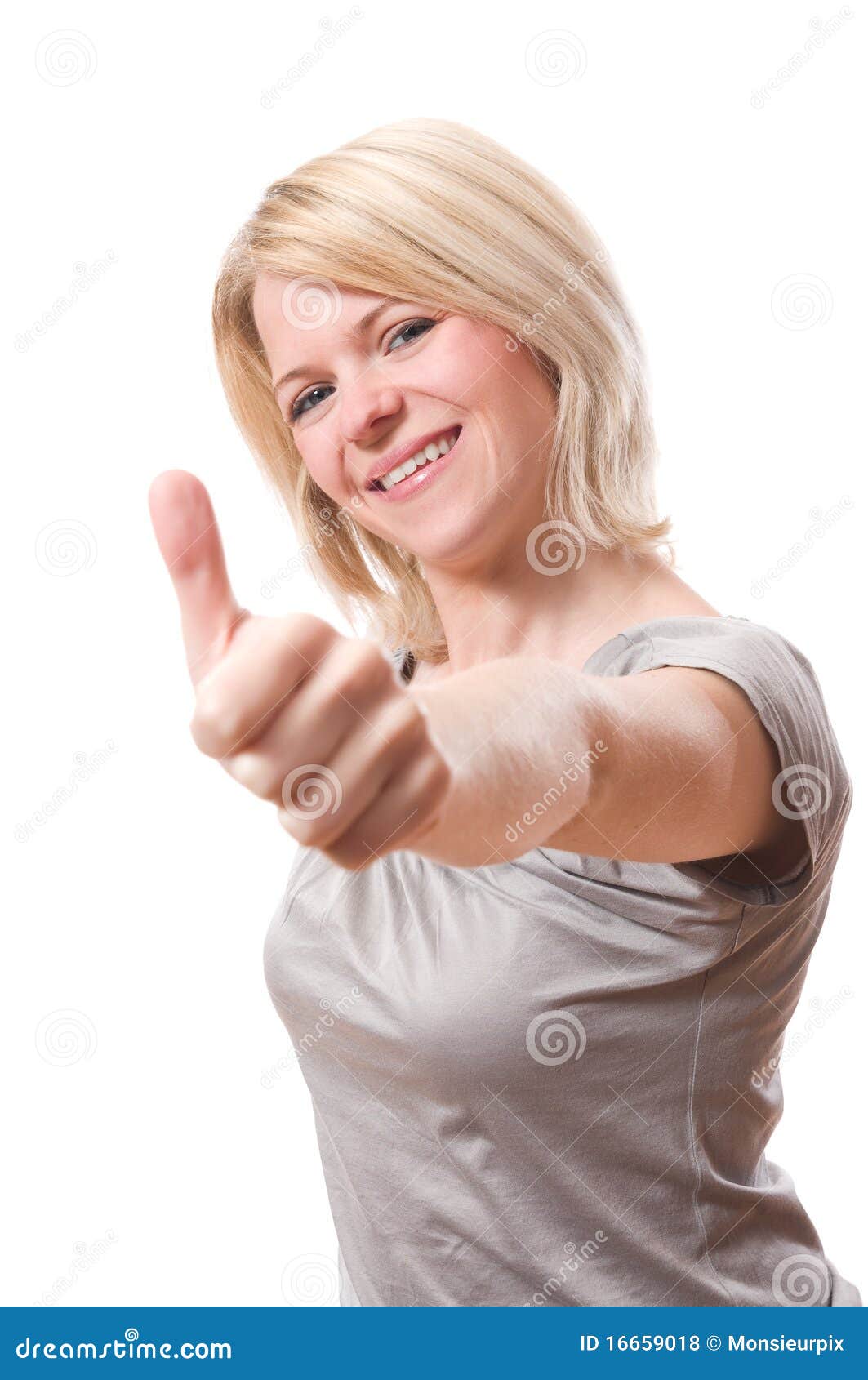 Donna con il pollice in su fotografia stock. Immagine di sorridere ...