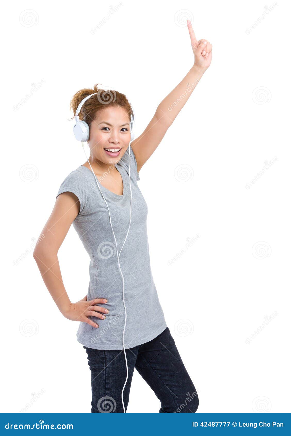 Donna Con La Cuffia Ed Il Dito Su Immagine Stock - Immagine di sfondo ...