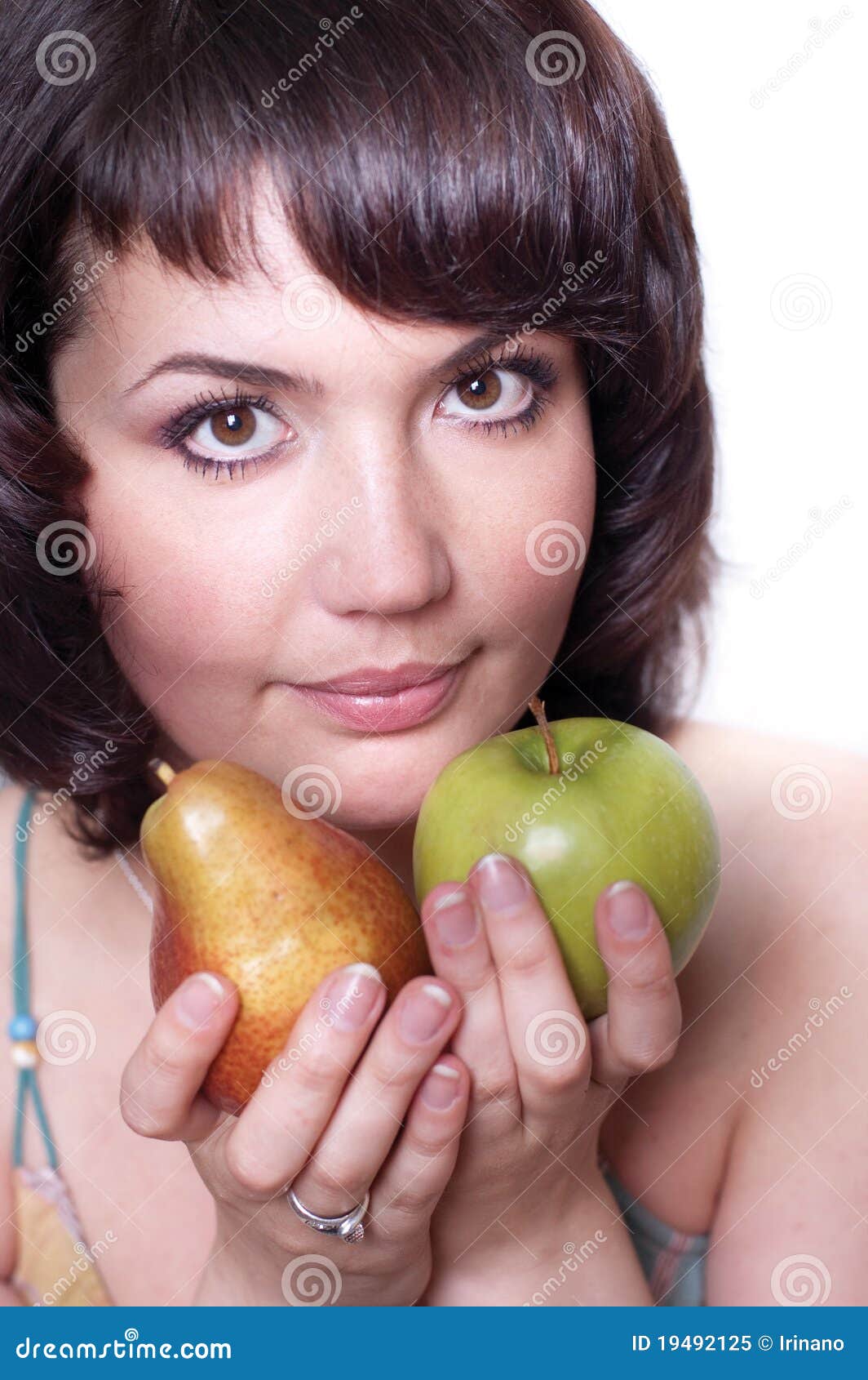 Donna Con La Mela E La Pera Immagine Stock - Immagine di persona ...