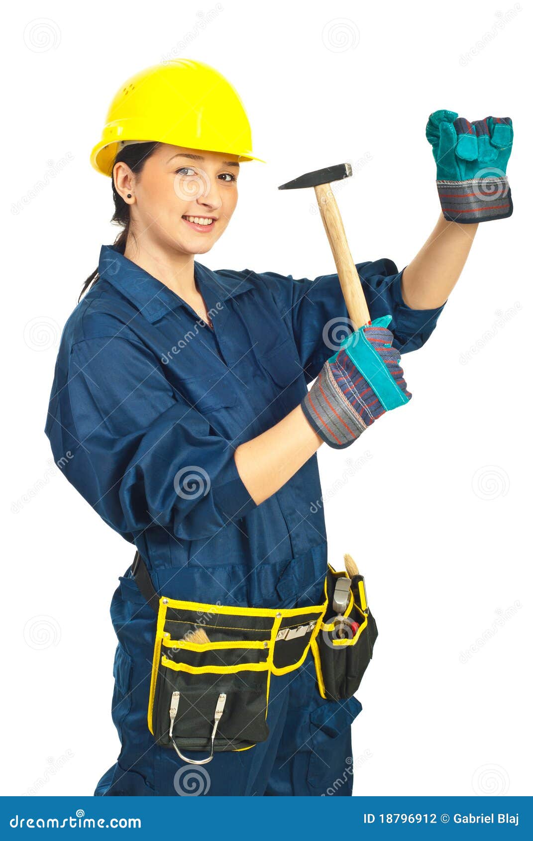 Donna Del Giovane Operaio Con Il Martello Fotografia Stock - Immagine ...