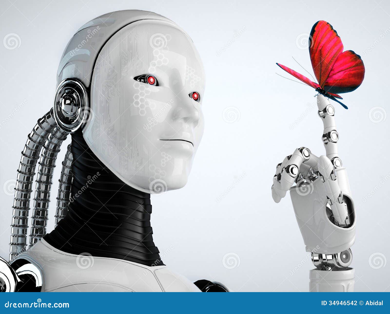 Donna Di Androide Del Robot Con La Farfalla Illustrazione di Stock ...