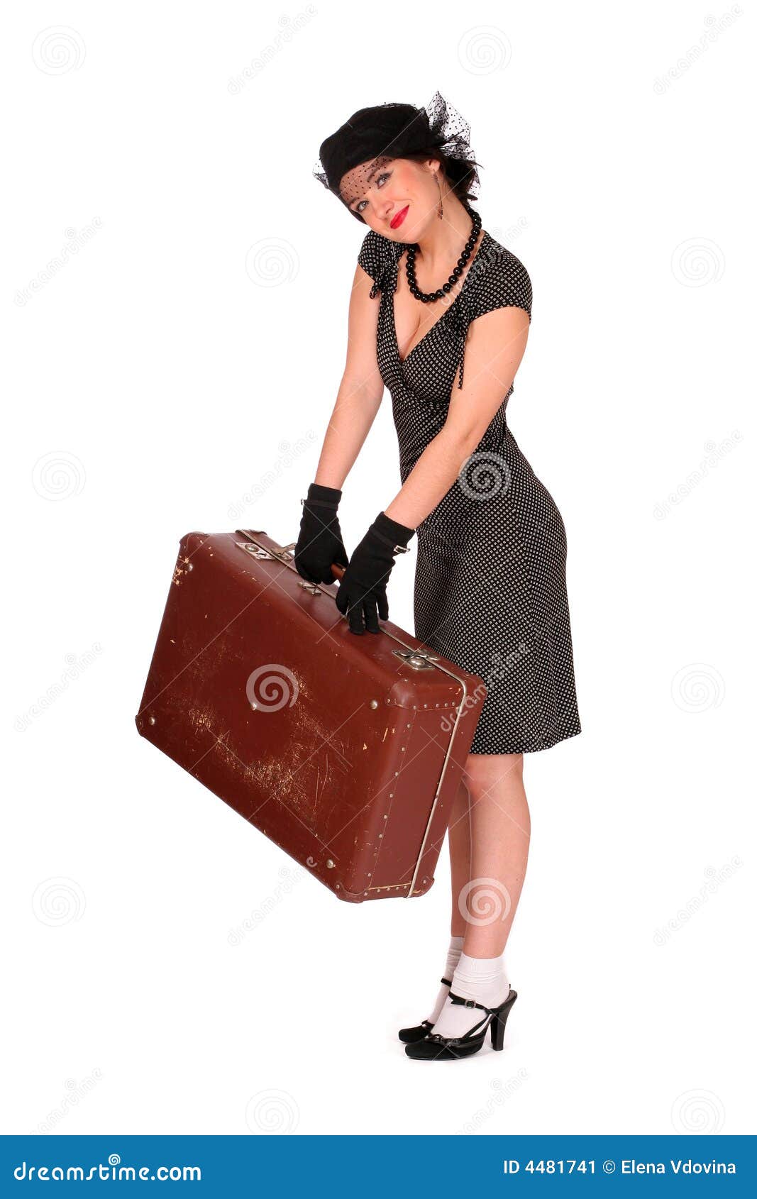 Donna Sorridente Con Una Valigia Immagine Stock - Immagine di pattino ...