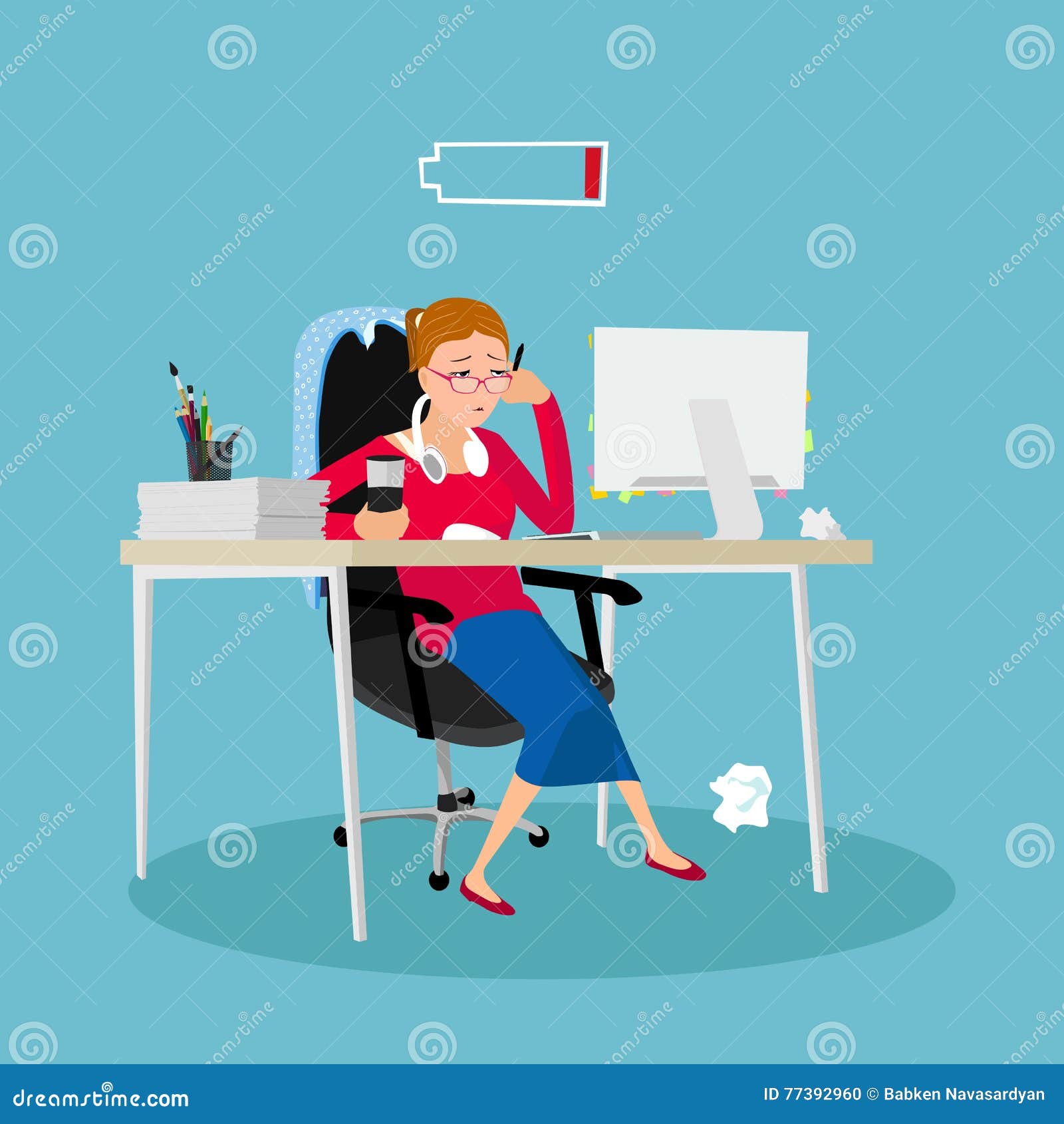 Donna stanca sul lavoro illustrazione vettoriale. Illustrazione di ...