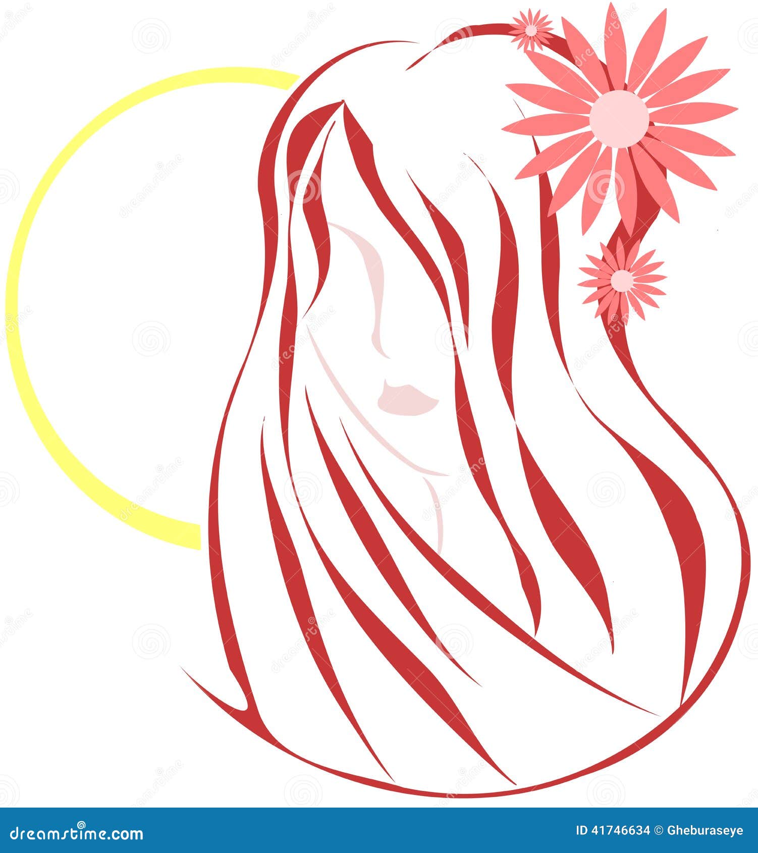 Donna Stilizzata Con Il Fiore in Capelli Illustrazione Vettoriale ...