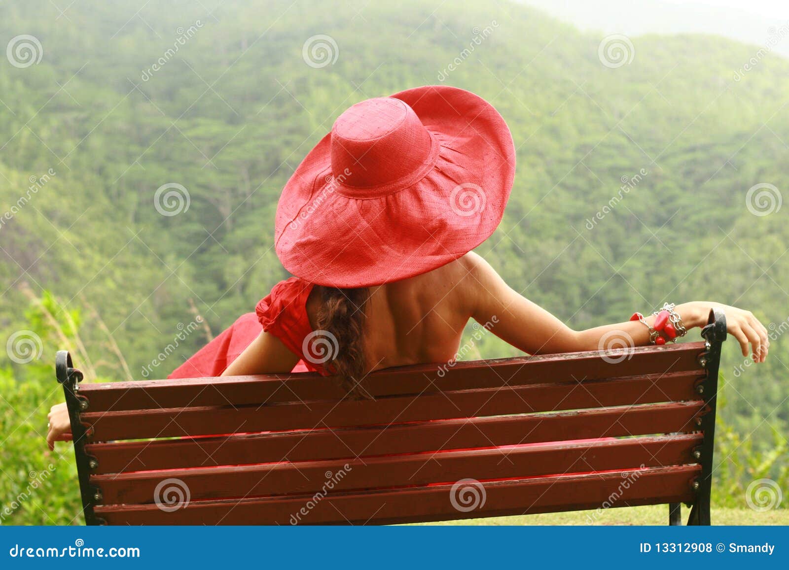 Donne Con Il Cappello Rosso Sul Banco Fotografia Stock - Immagine di ...