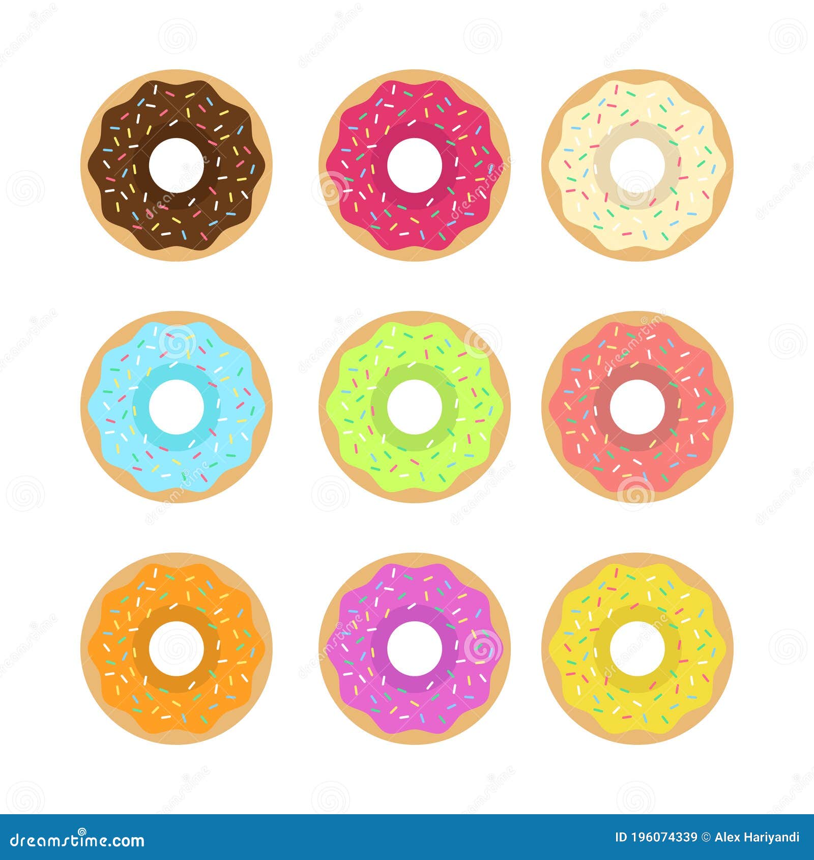 Abstract Donuts Illustration Set in Style and Bright Colors. Glazed and ...
