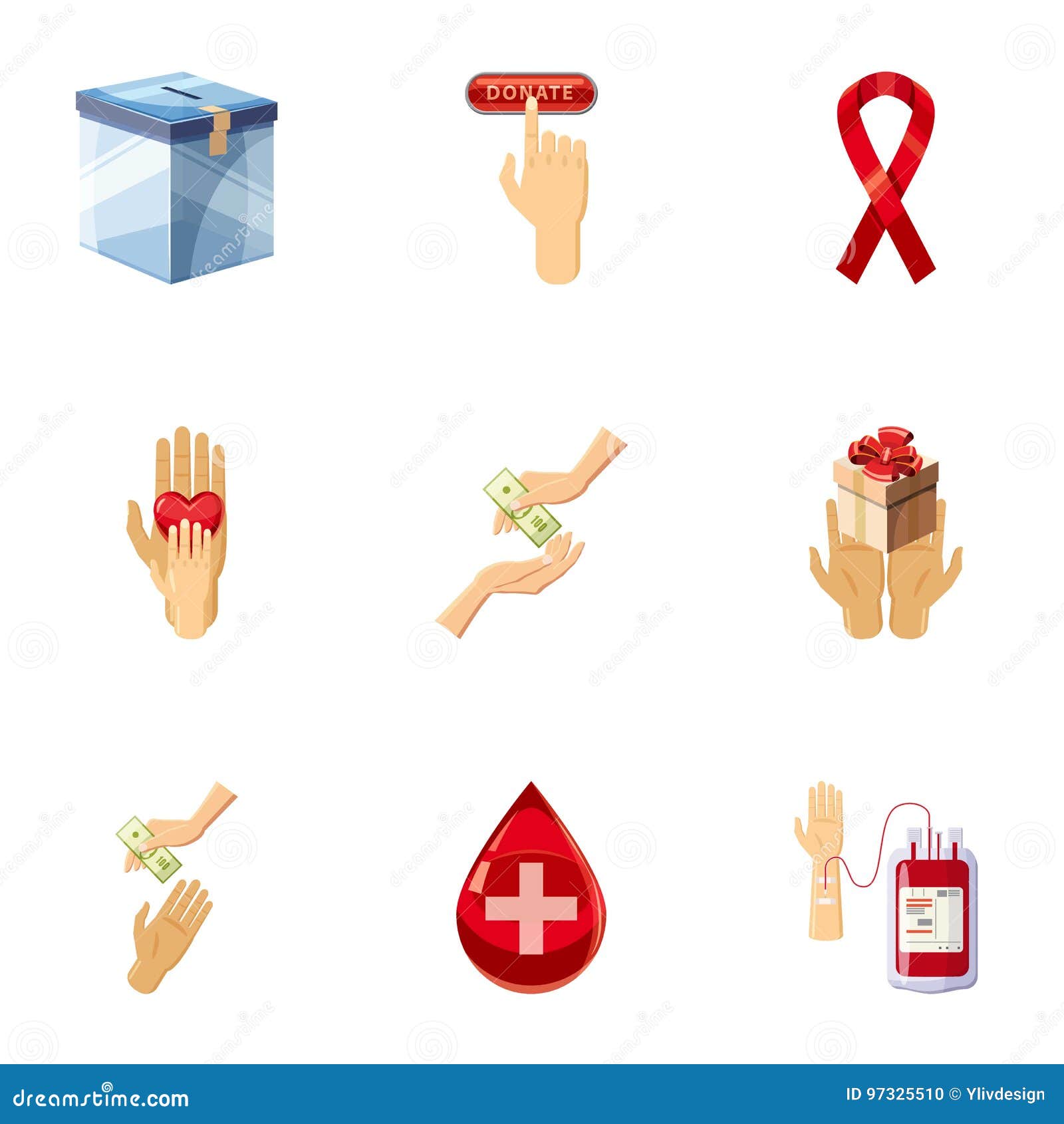 Donor Donation Icons Set, Cartoon Style Stock Vector - Illustration of ...