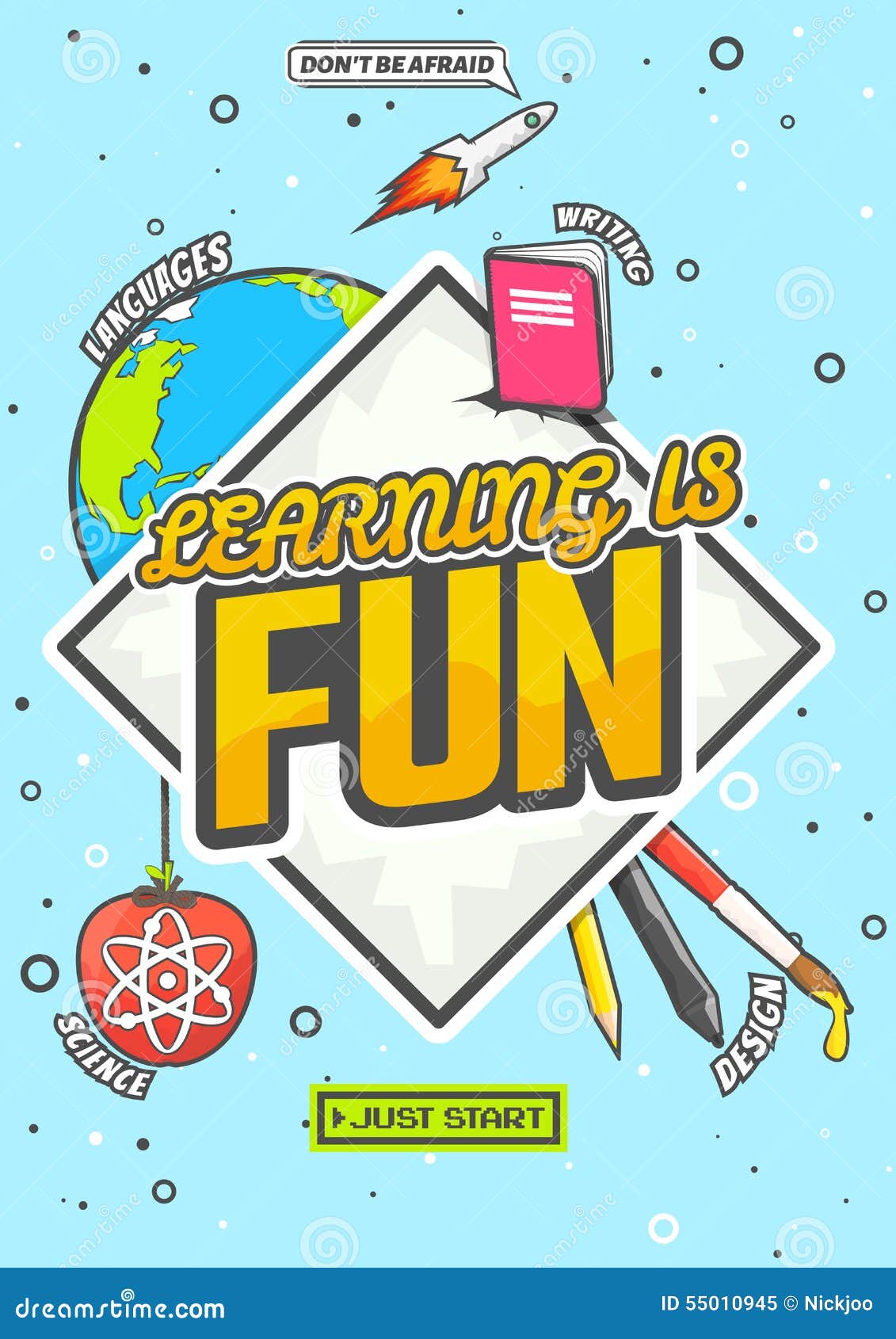 Dont Be Afraid, Learning is Fun, Just Start Stock Vector - Illustration ...