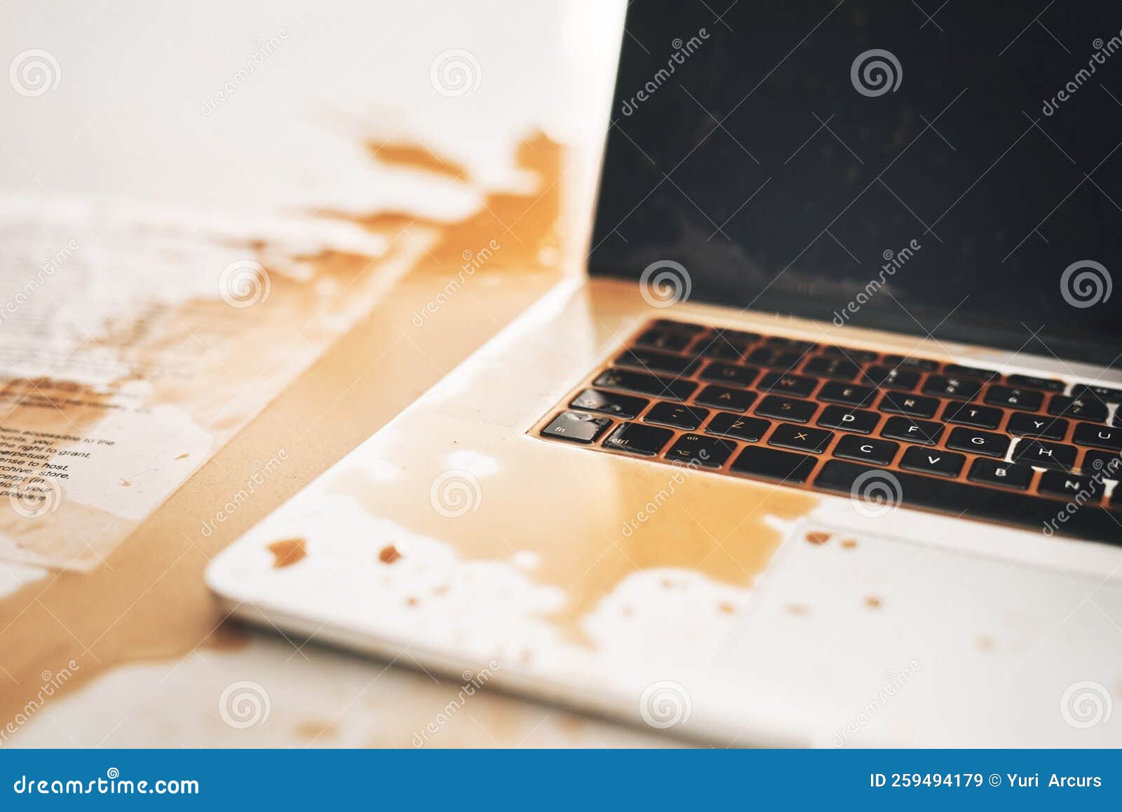 Dont Cry Over Spilt Coffee. Coffee Spilt Over a Laptop. Stock Image ...