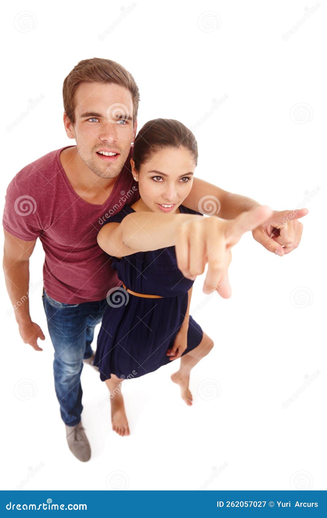 Dont Press the Button. High Angle Shot of an Attractive Couple Pointing ...