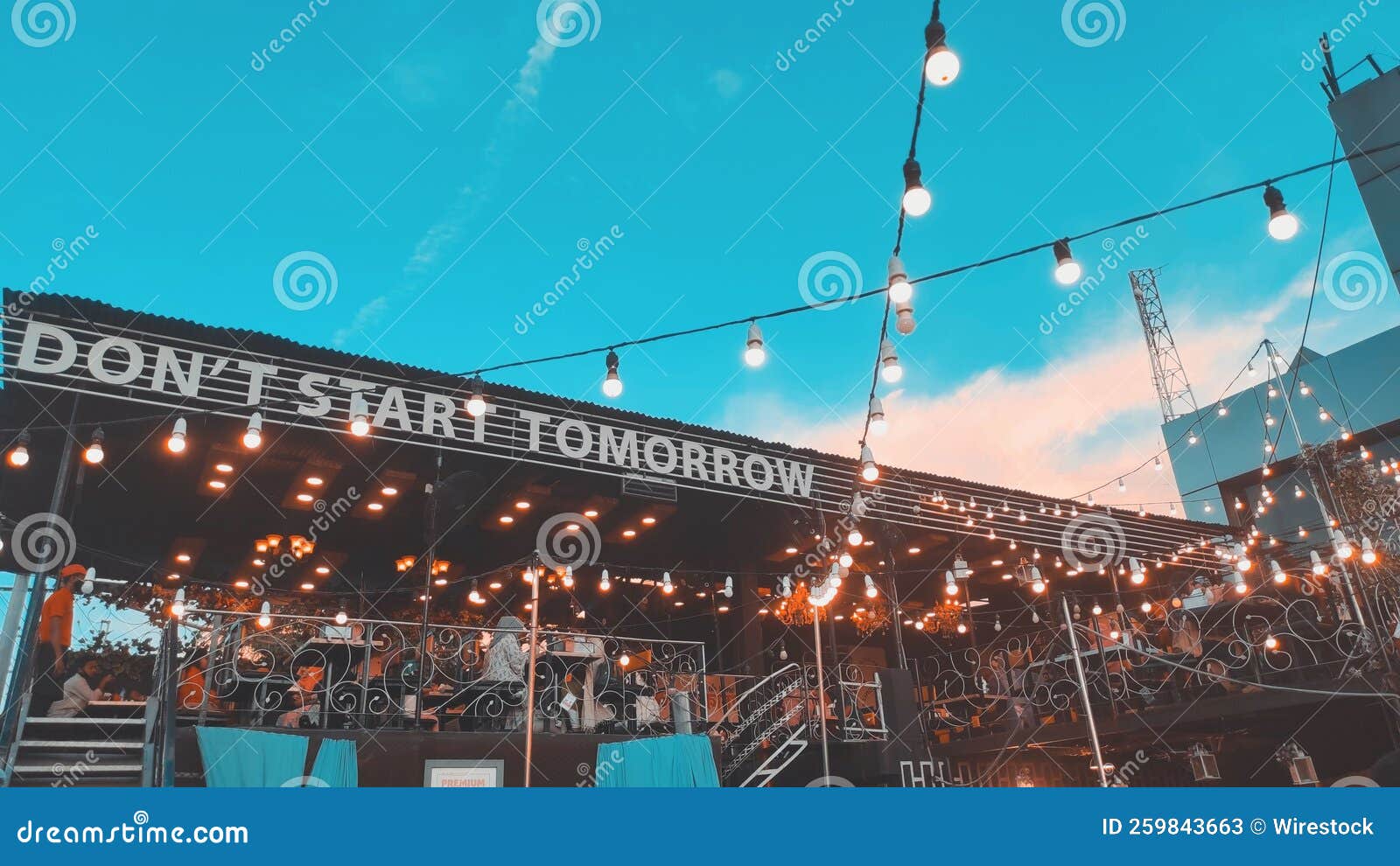 Dont Start Tomorrow. Inspiring Board of a Restaurant with Lights ...