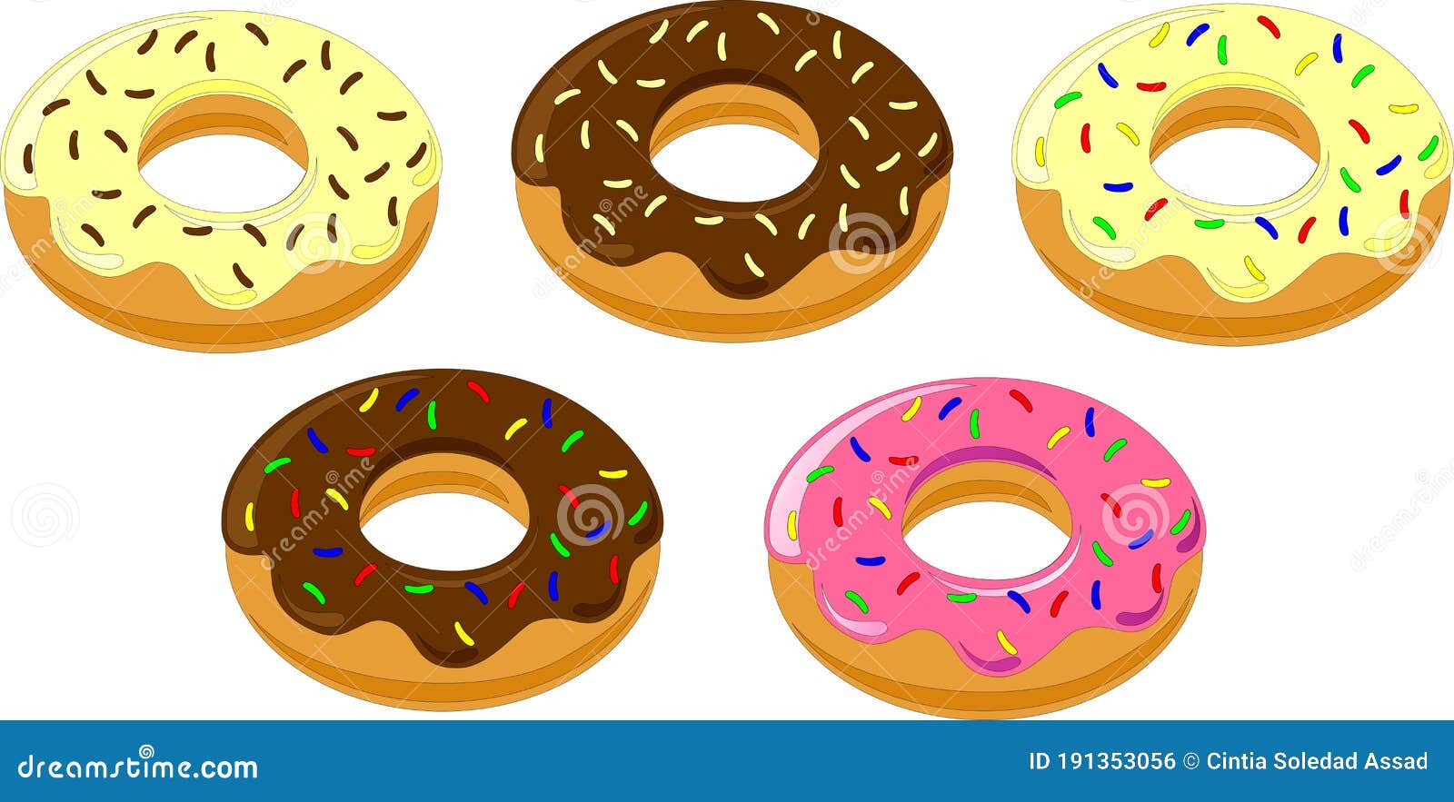 Donut Assortment Cartoon with Thin Outline Stock Illustration ...