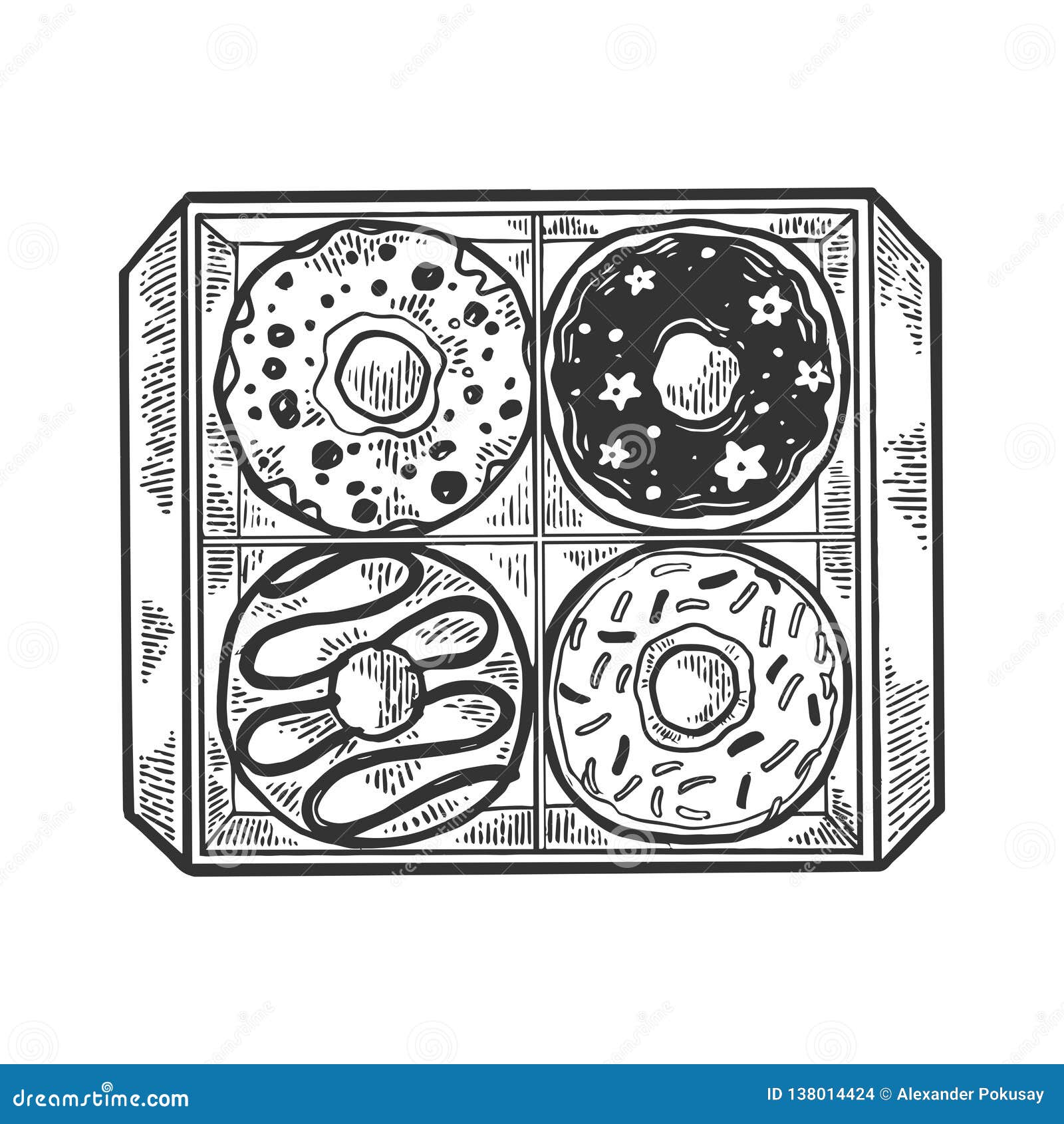 Box with Donuts Engraving Vector Illustration Stock Vector ...