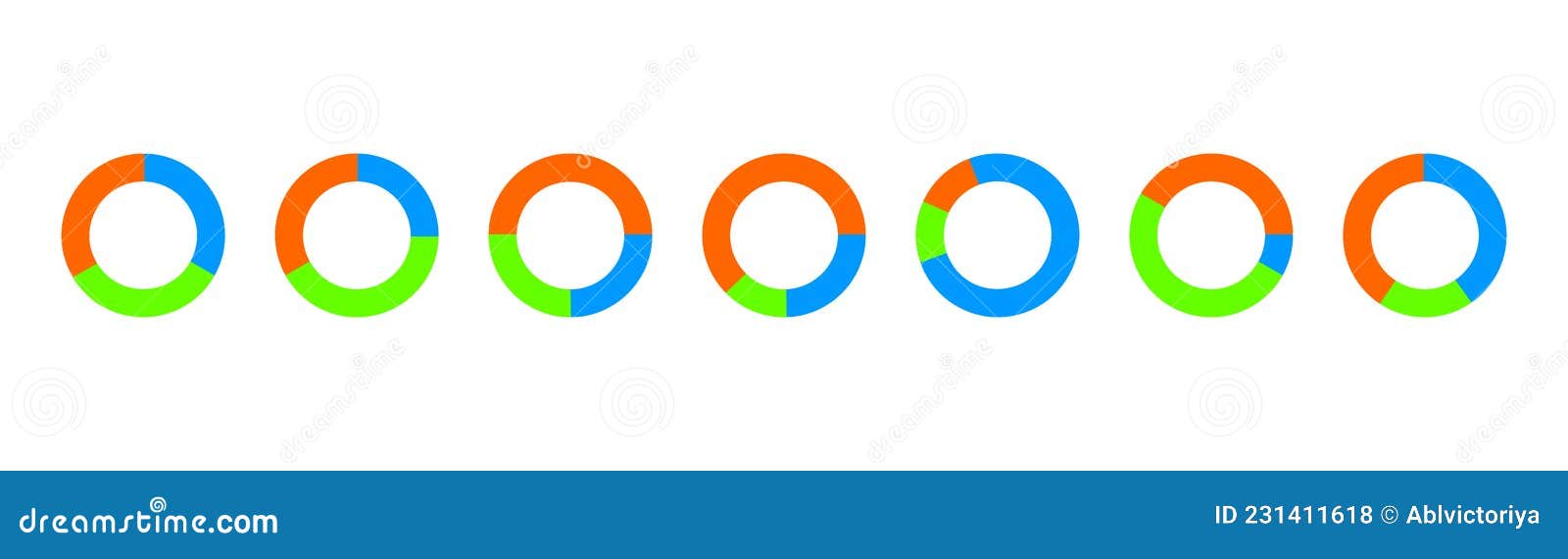 Donut Chart Examples. Circle Diagrams Divided In 3 Sections Of ...