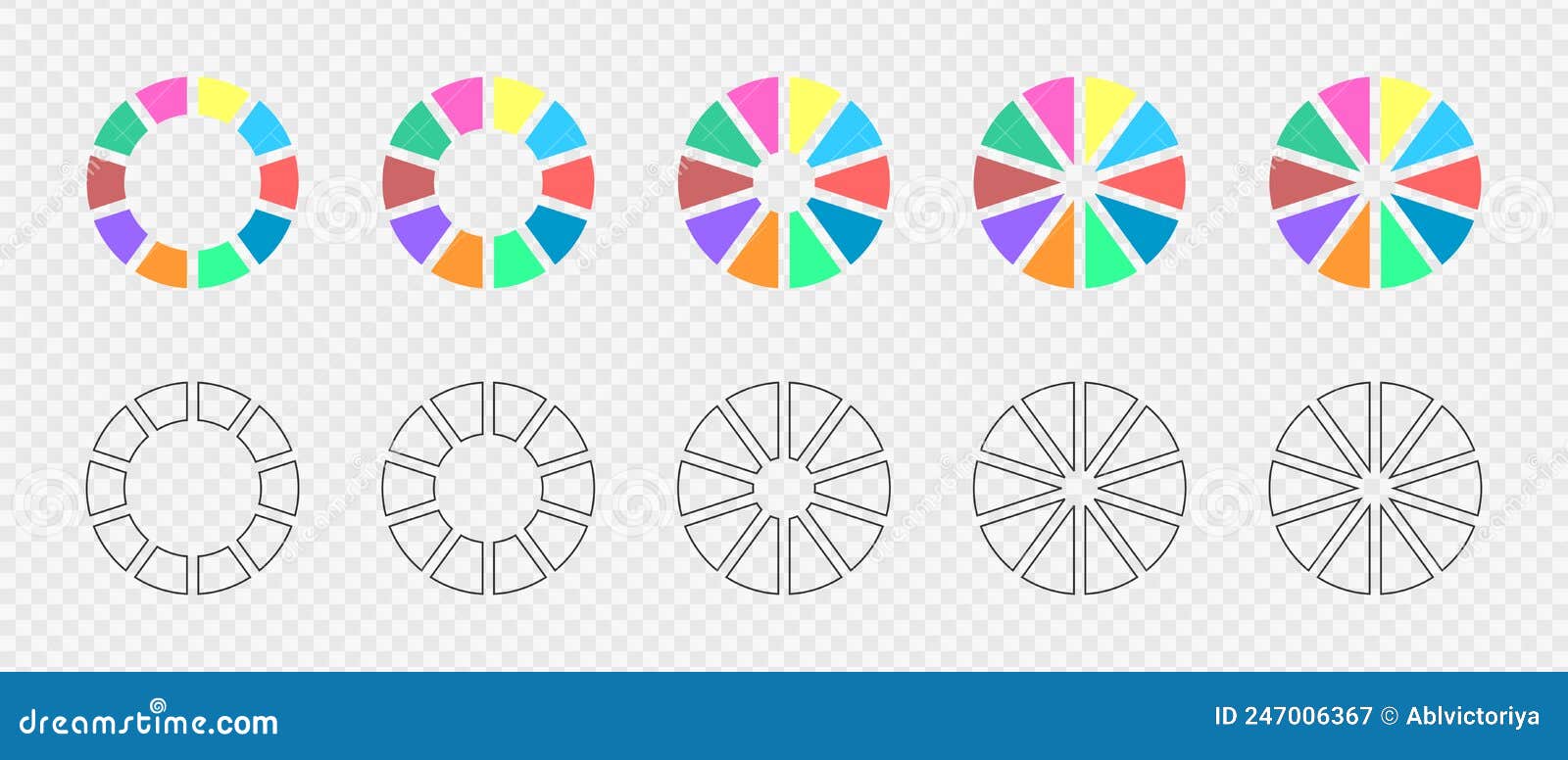 Donut Charts Divided In 10 Multicolored And Graphic Sections ...