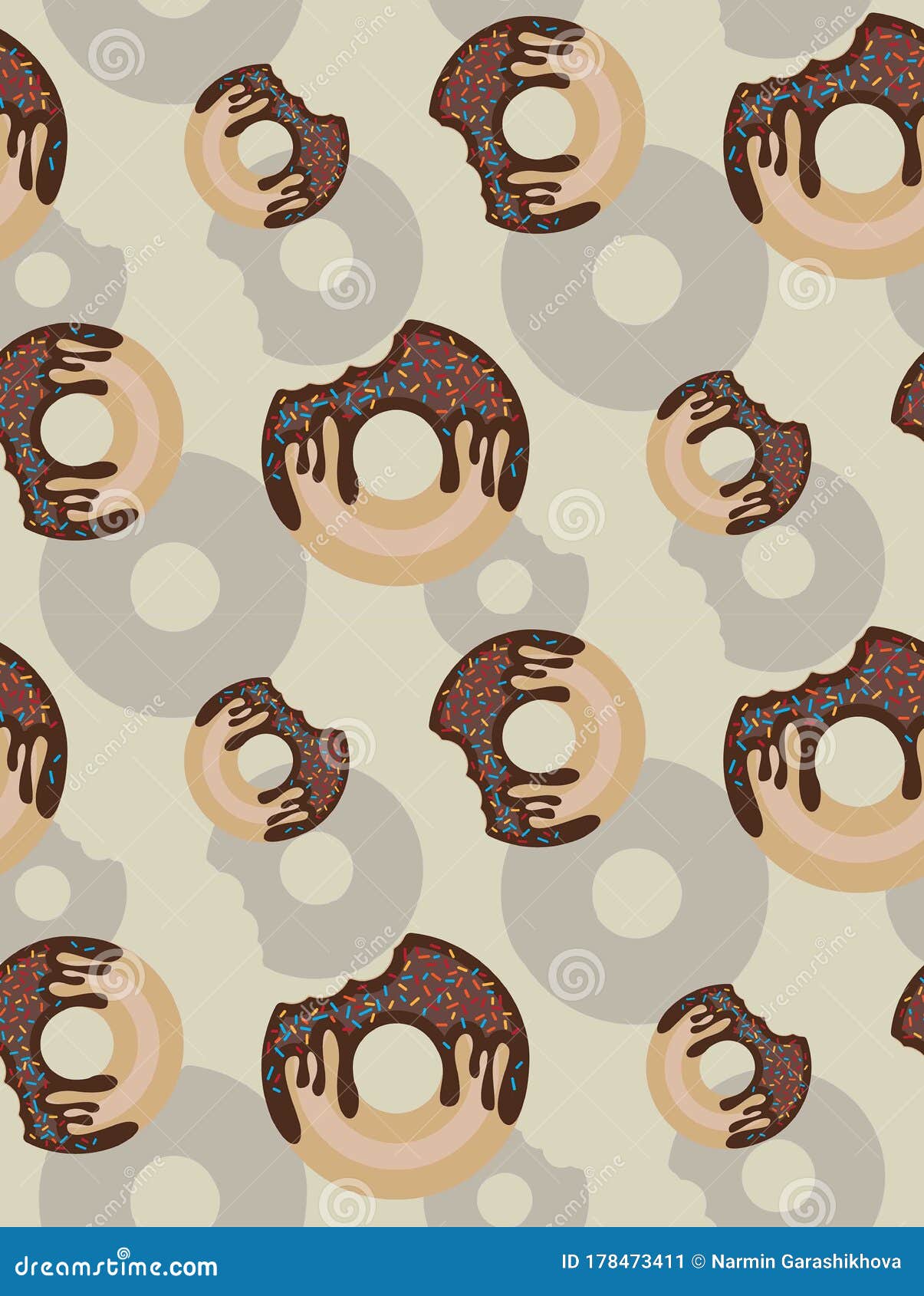 Donuts with Shadows Seamless Pattern. Doodle Sketch Style Background ...