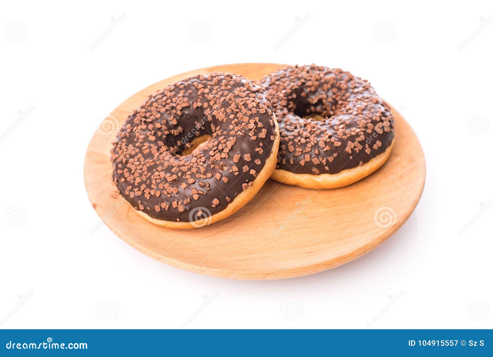 Donut with Chocolate on Wooden Plate Stock Image - Image of diet, donut ...
