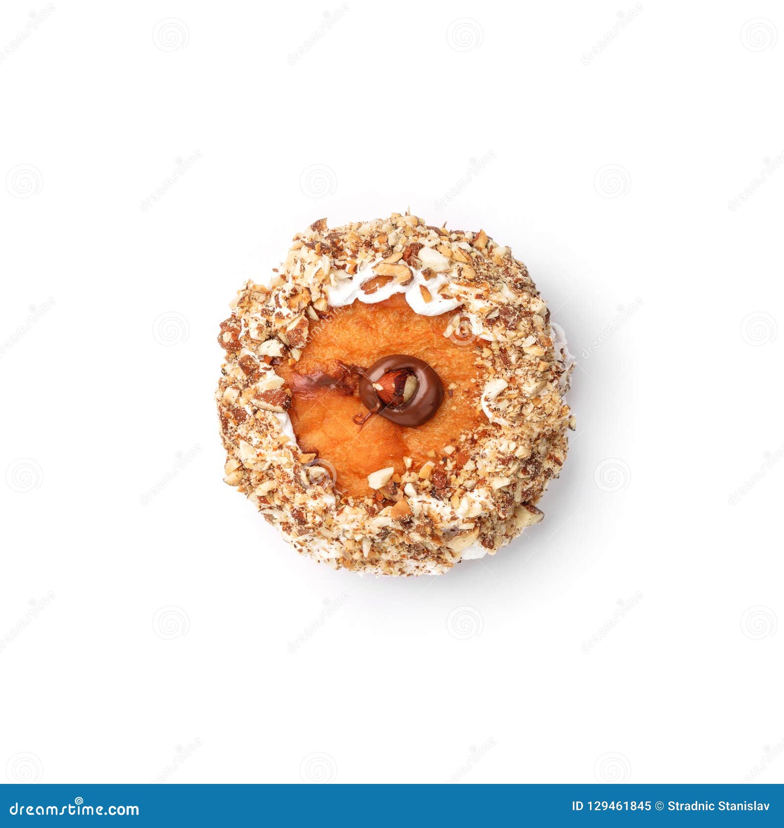 Donut with Cream and Hazelnut Core. Top View Stock Image - Image of ...