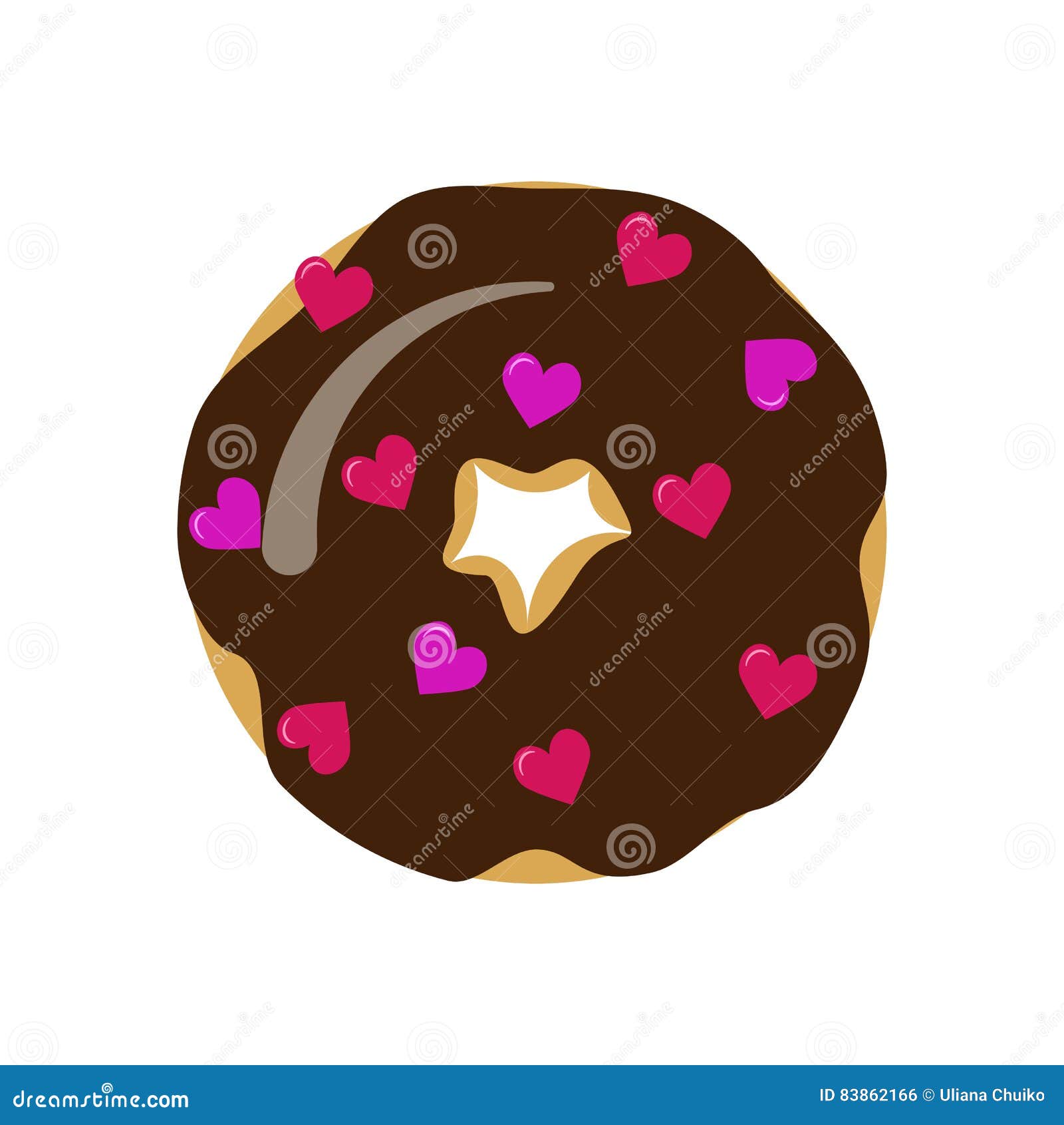 Donut Decorated with Hearts Stock Vector - Illustration of heart, piece ...