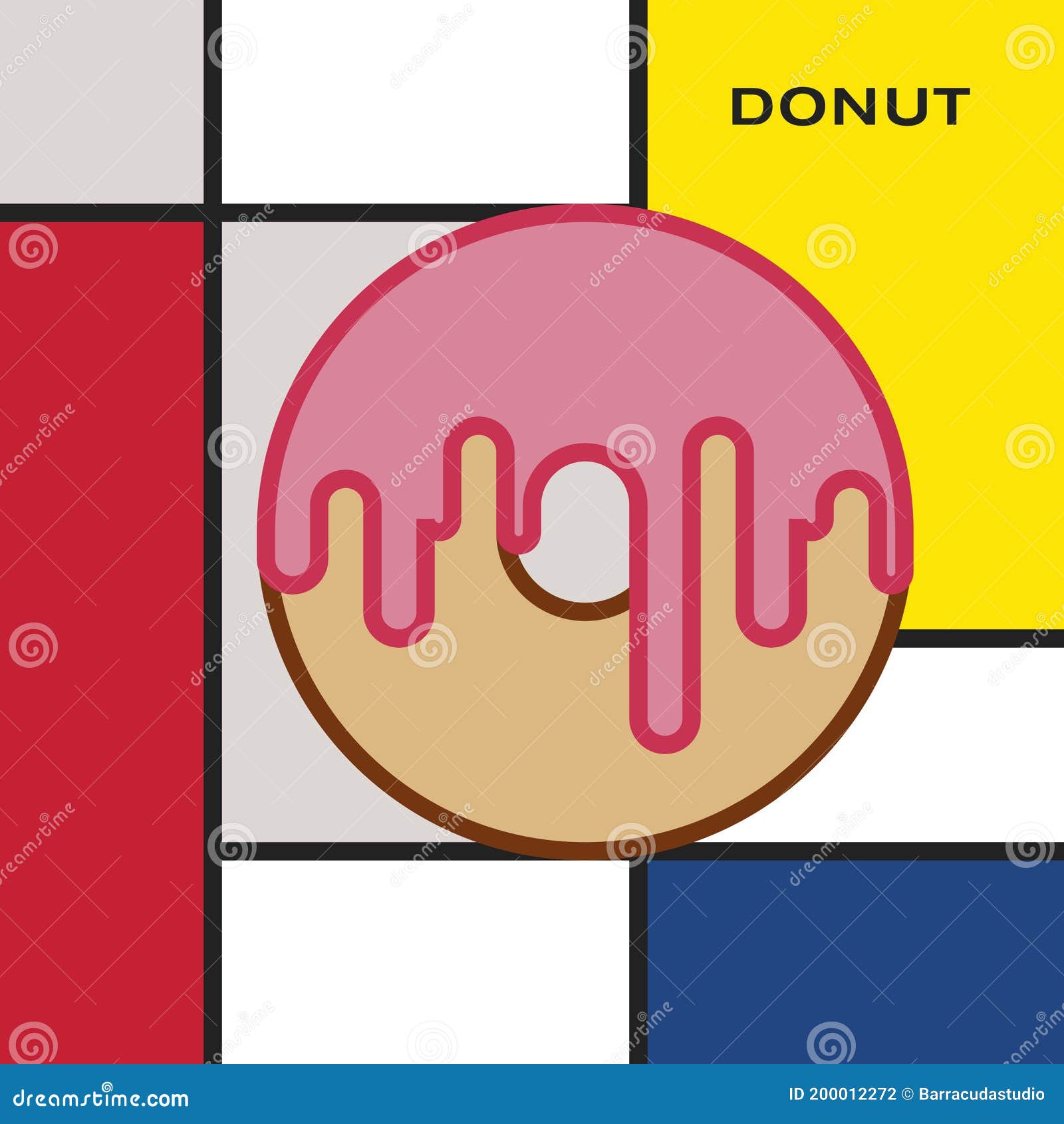 Donut with Dripping Glaze. Modern Style Art with Rectangular Colour ...
