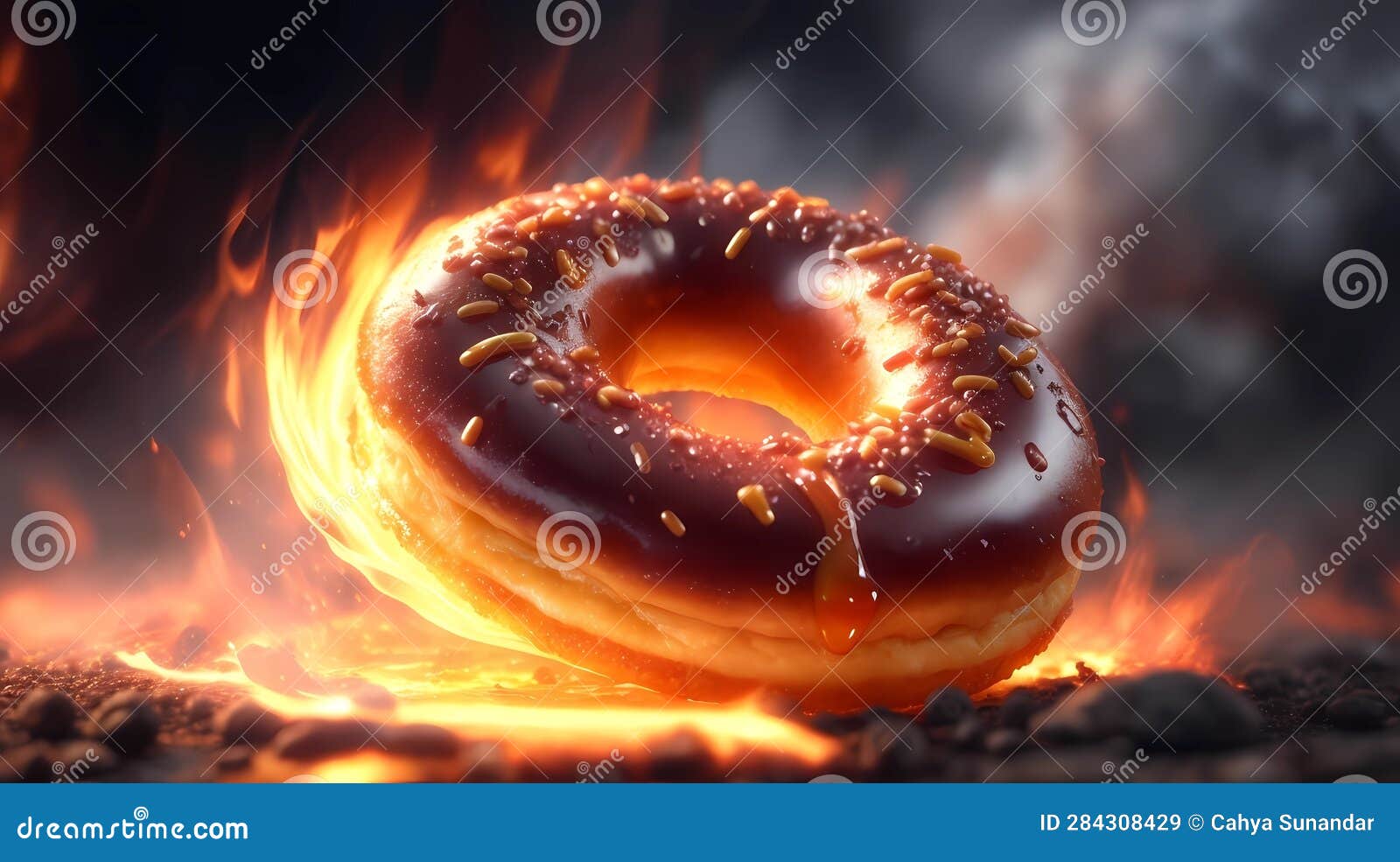 Donut on Fire Image Art Illustration, Generative Ai Art. Stock ...