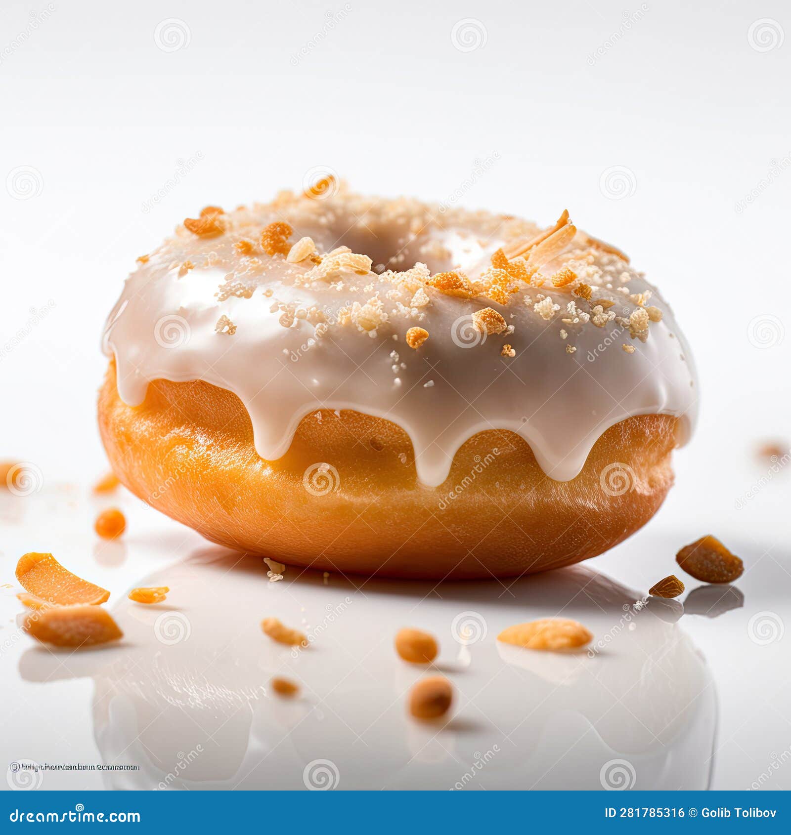 A Donut with Icing and Nuts on a Table Stock Illustration ...