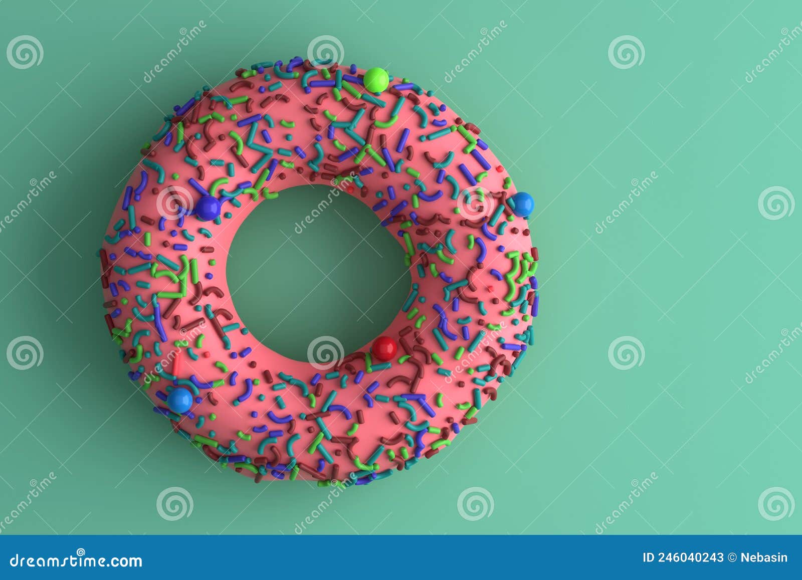 Donut with Icing and Sprinkles on a Green Background. Top View Stock ...