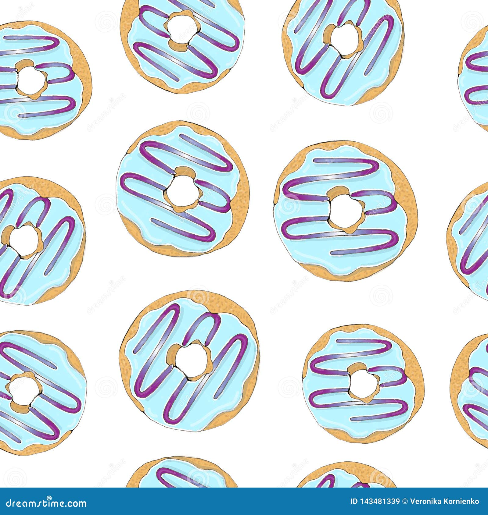 Blue Donut Illustration Vector Seamless Pattern Stock Vector ...