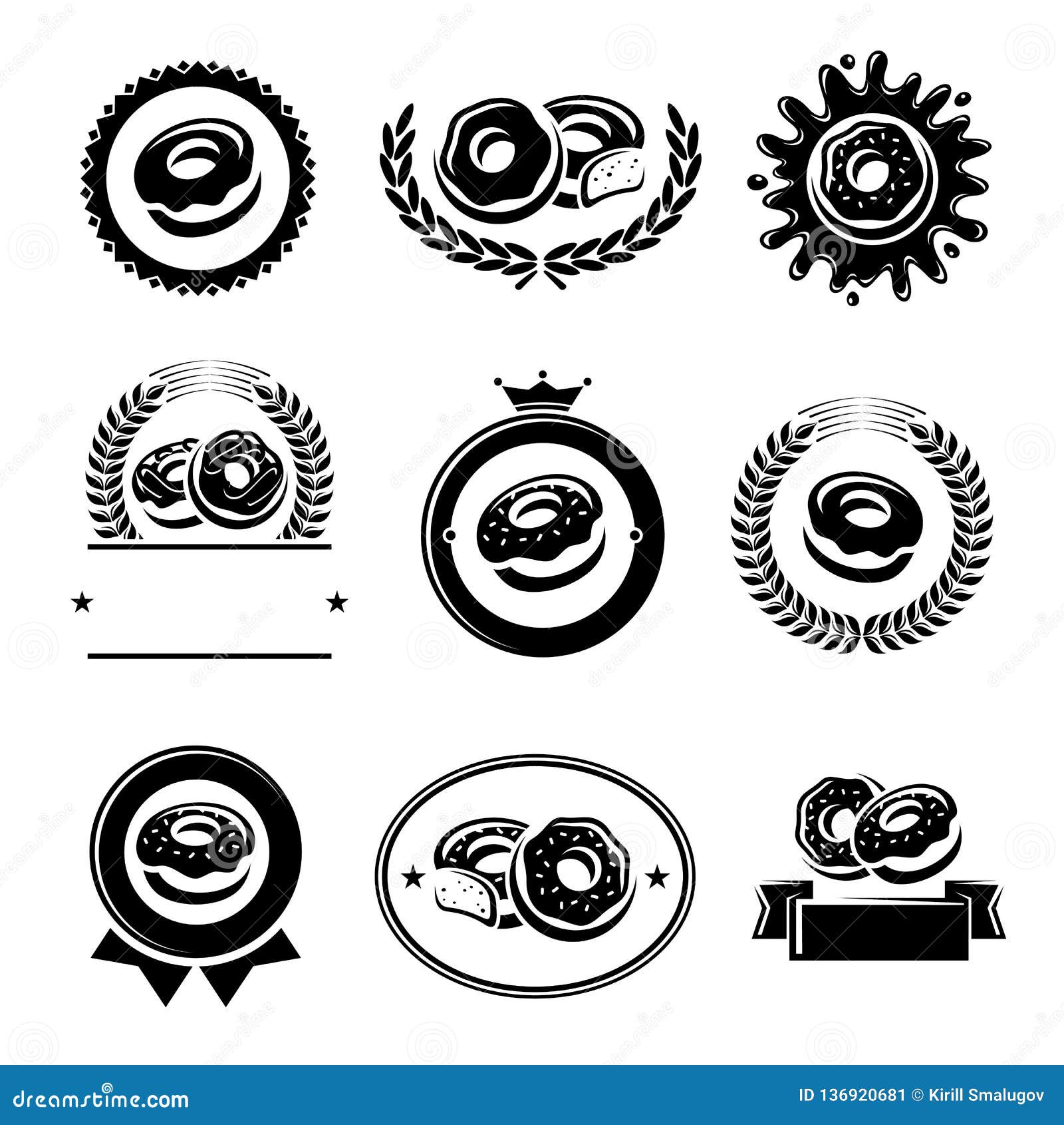 Donut Labels and Elements Set. Collection Icons Donuts Stock Vector ...