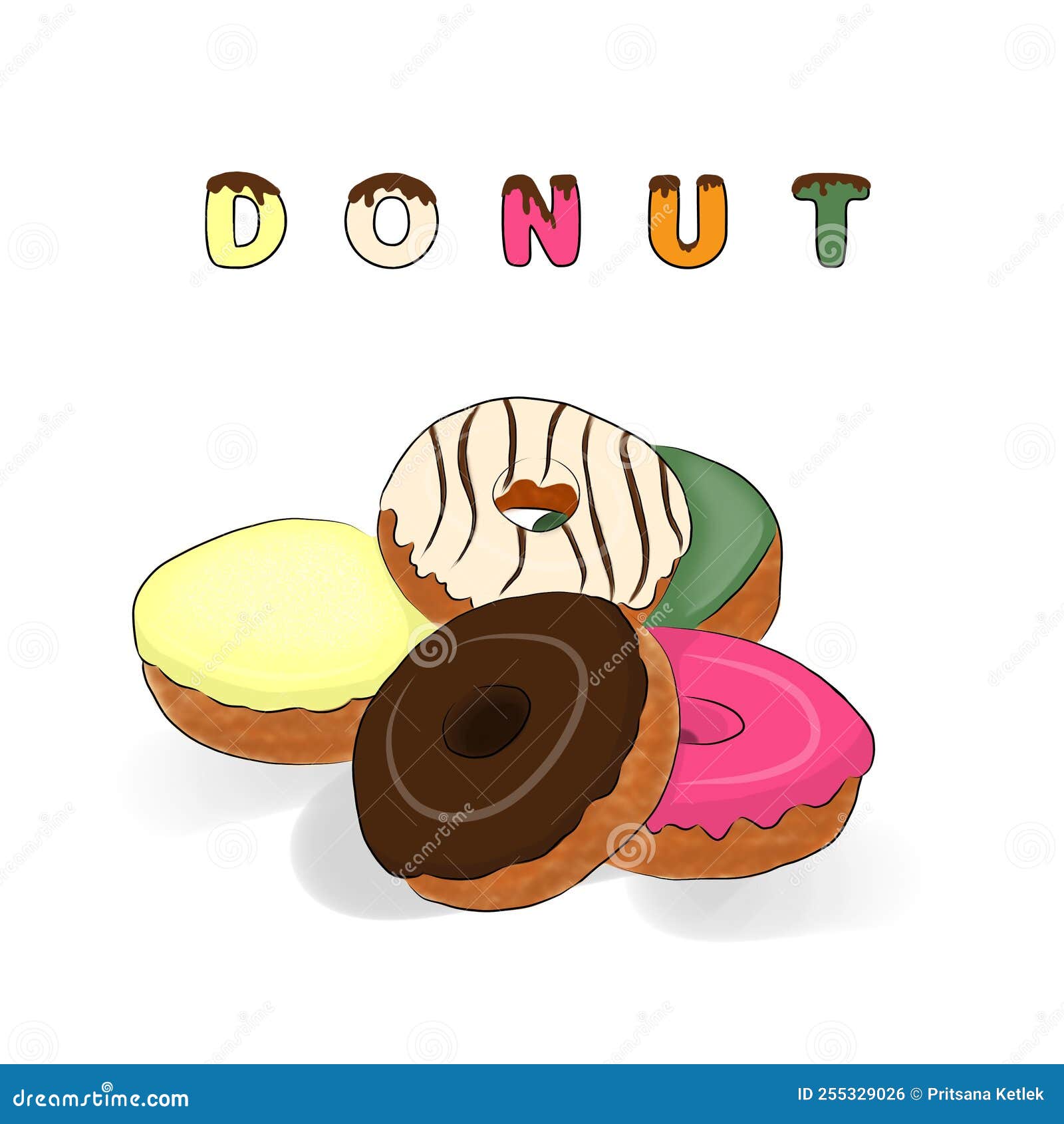 Donut with Multicolor on White Background Drawing Illustrations Stock ...