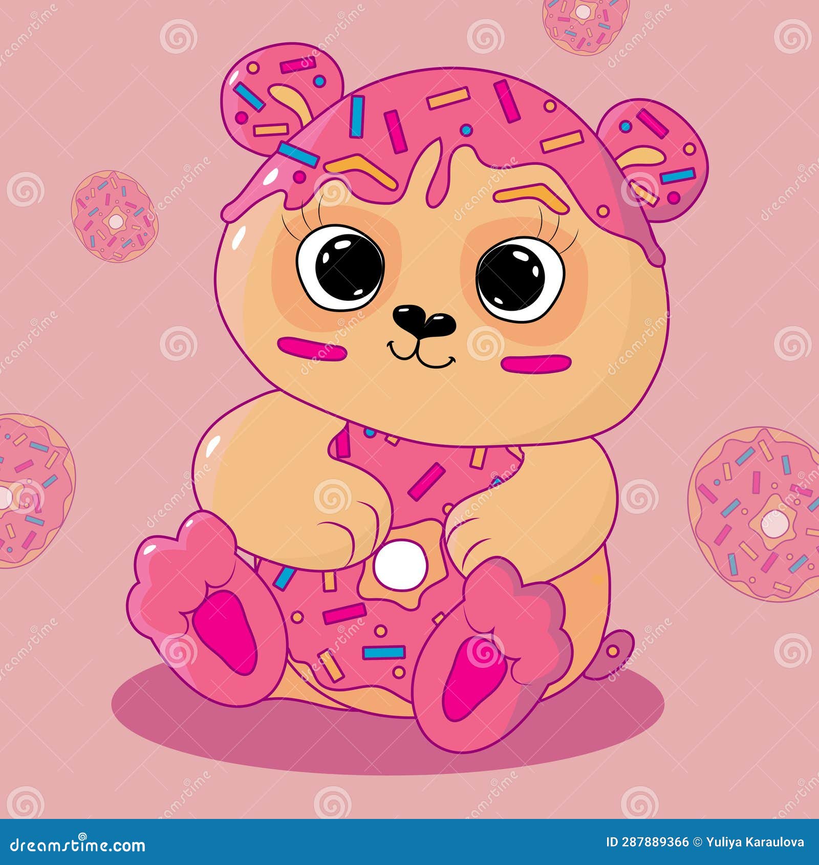 Pink cute donut panda girl stock vector. Illustration of girl - 287889366