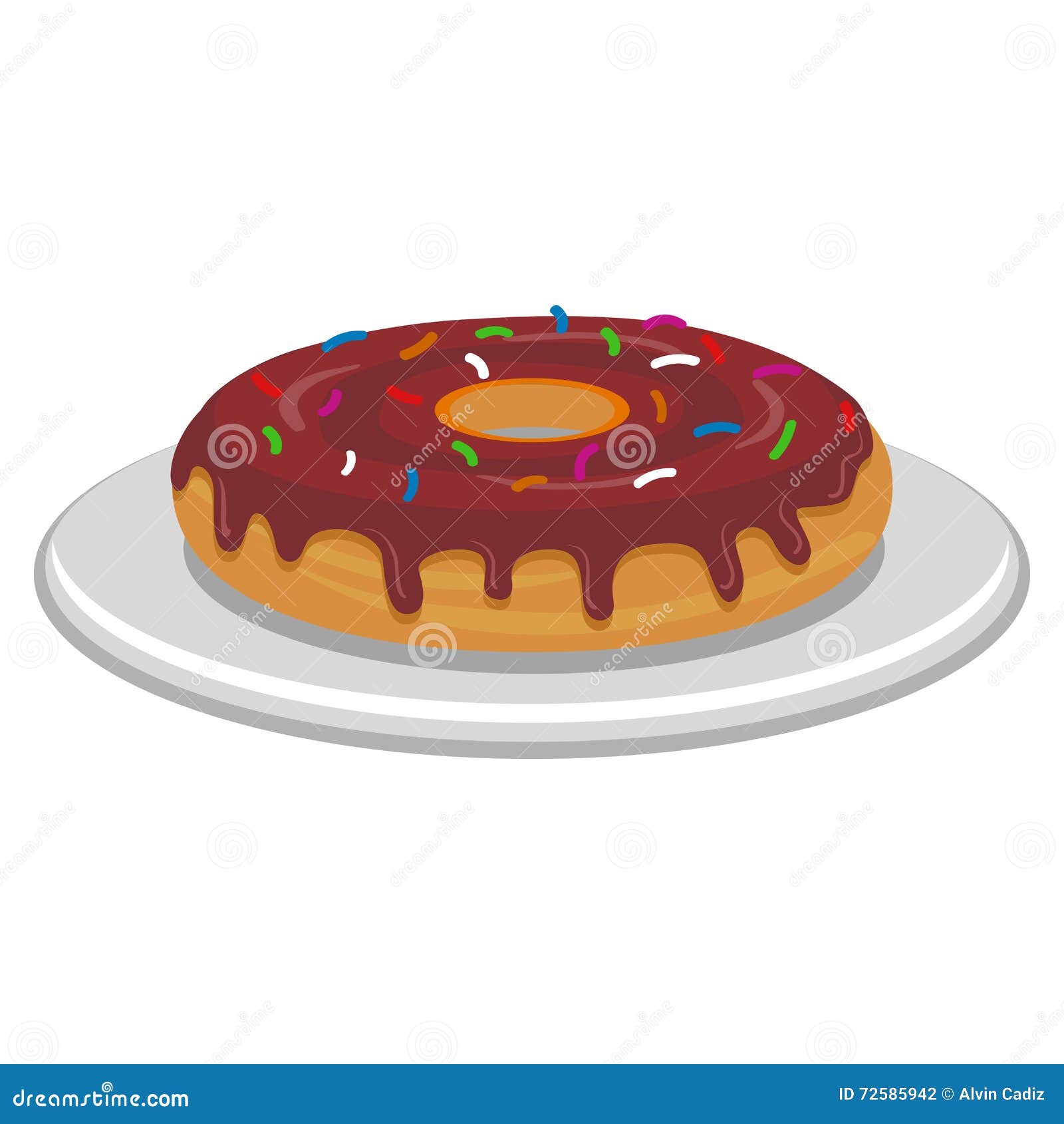 Donut on plate stock vector. Illustration of nutrition - 72585942