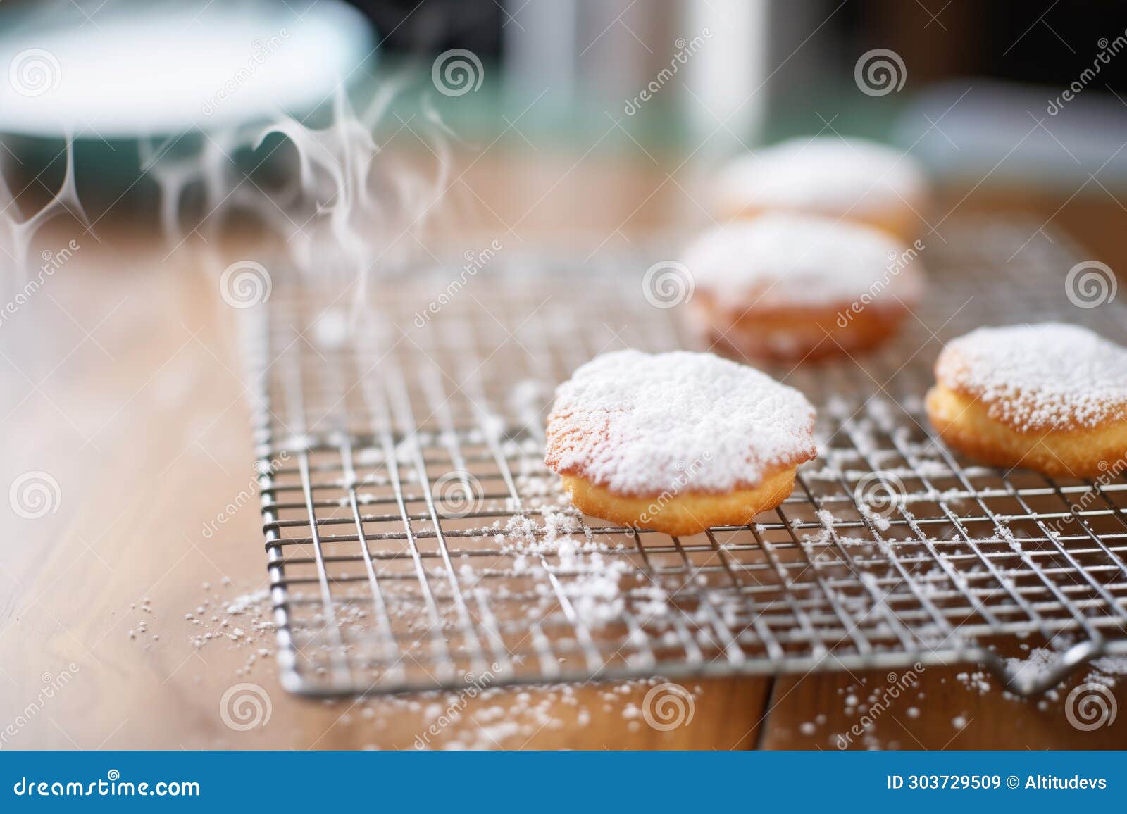 Donut with Powdered Sugar on a Mesh Cooling Rack Stock Image - Image of ...
