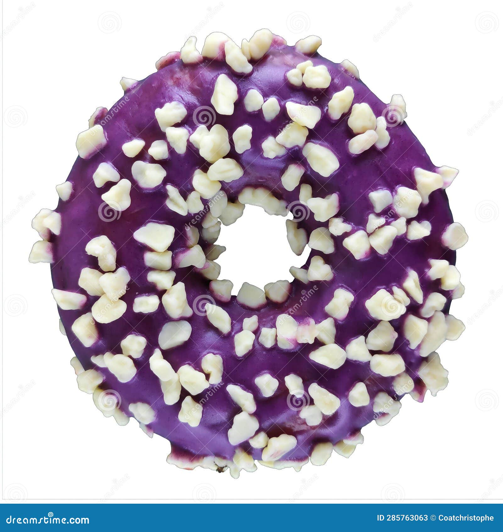 Donut with Purple Icing on White Background Stock Image - Image of ...