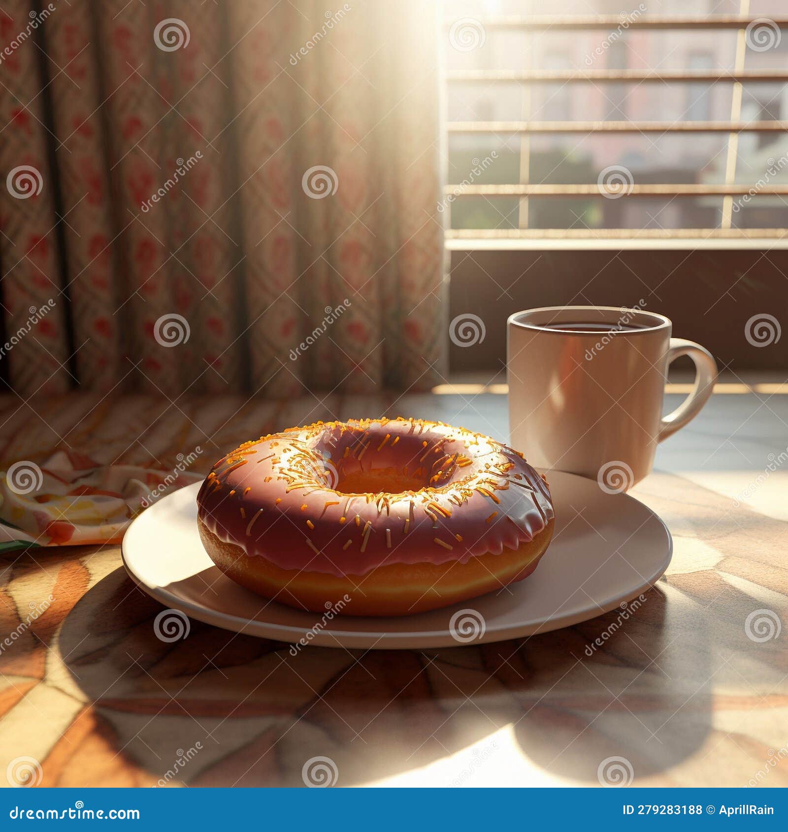Donut in the Rays of the Rising Sun Stock Illustration - Illustration ...
