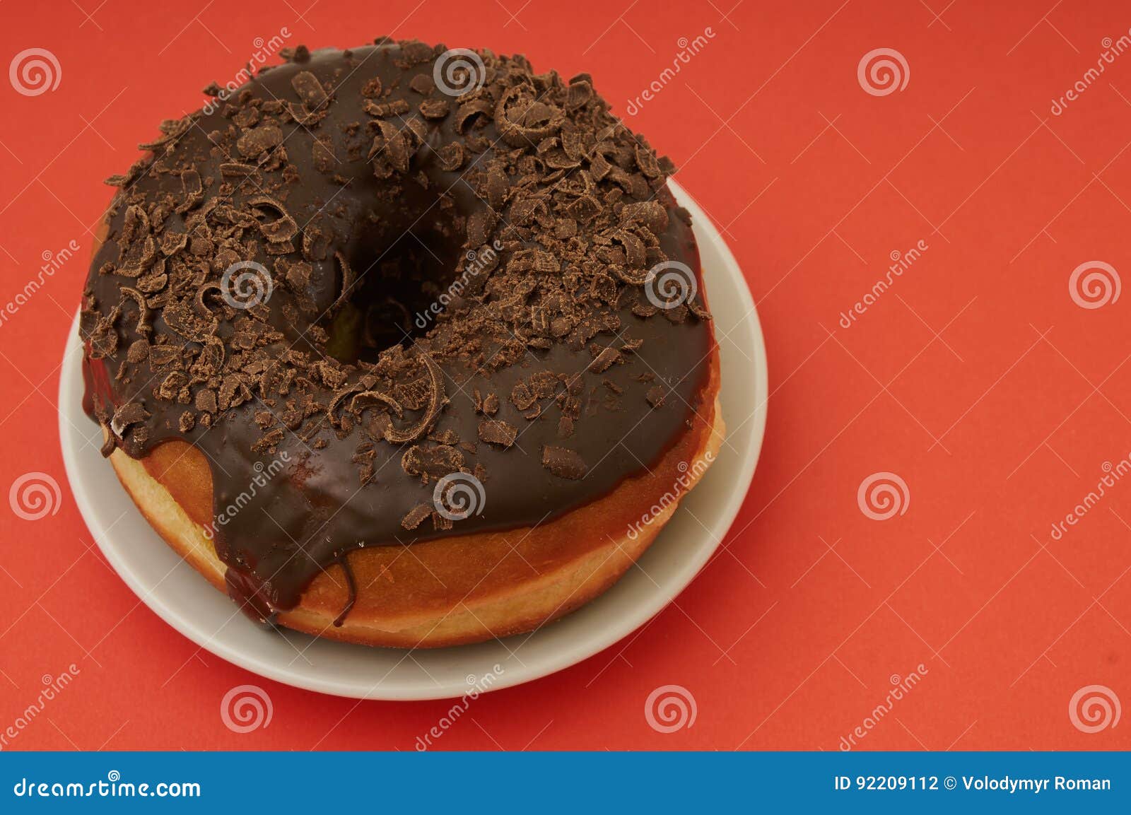 Donut on a red background stock photo. Image of chocolate - 92209112