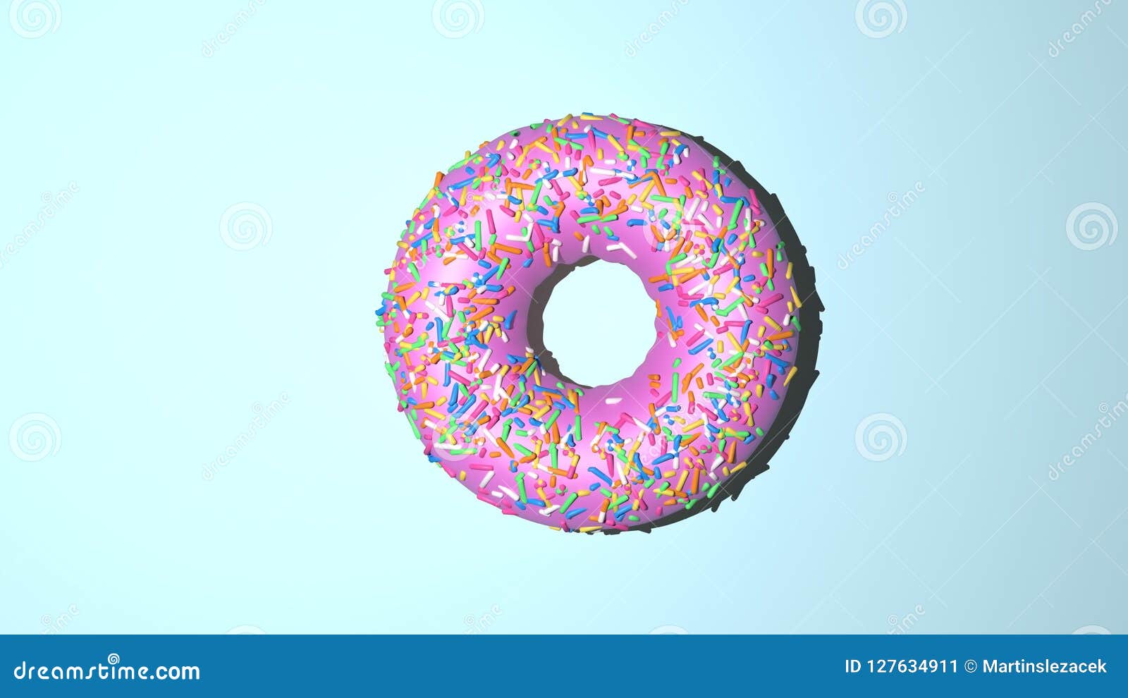 Donut Render Top View. Donut with Pink Creme and Rainbow Sprinkles on ...