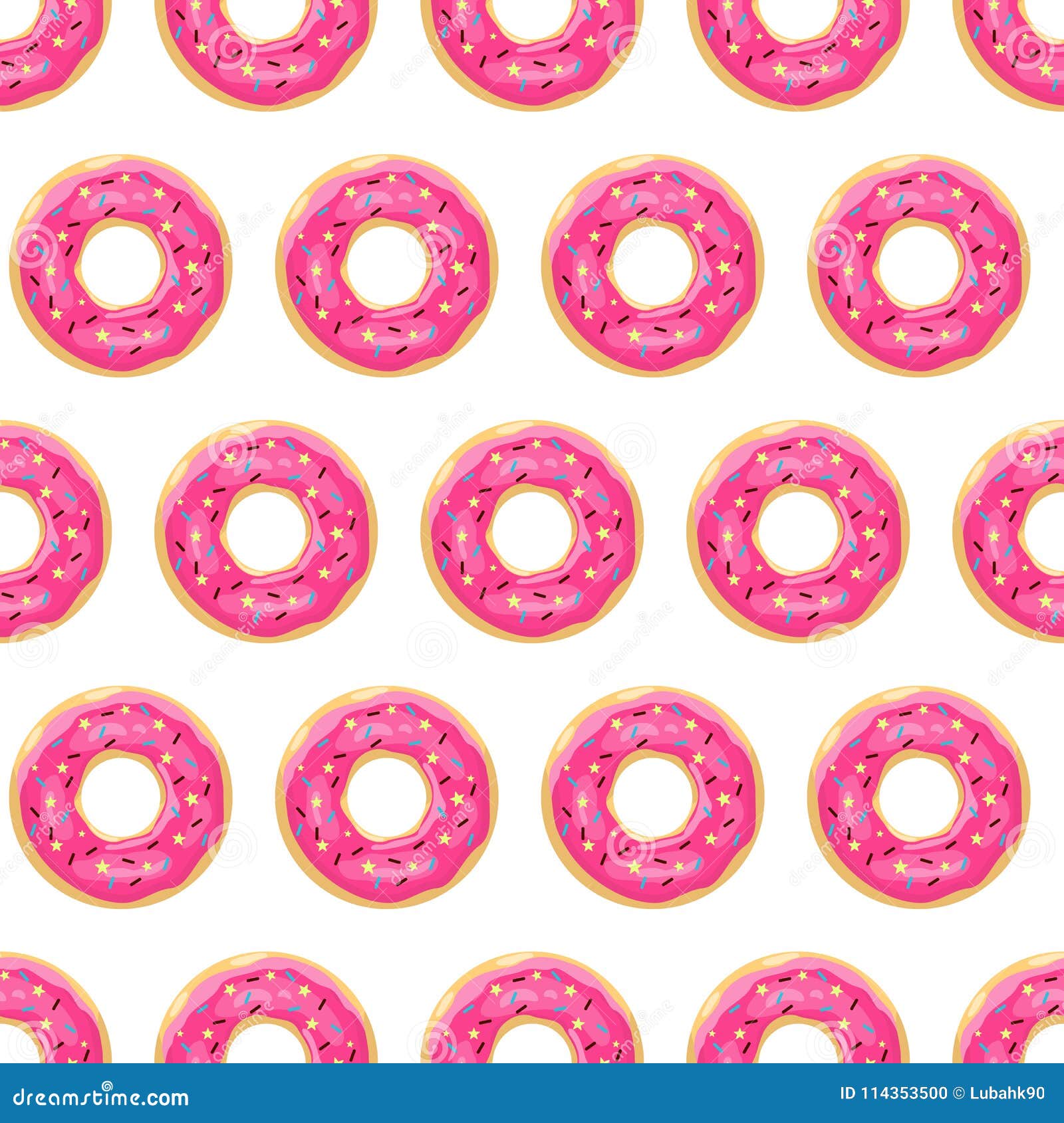 Donut Seamless Pattern. Pink Glazed Donuts. Vector Illustration Stock ...