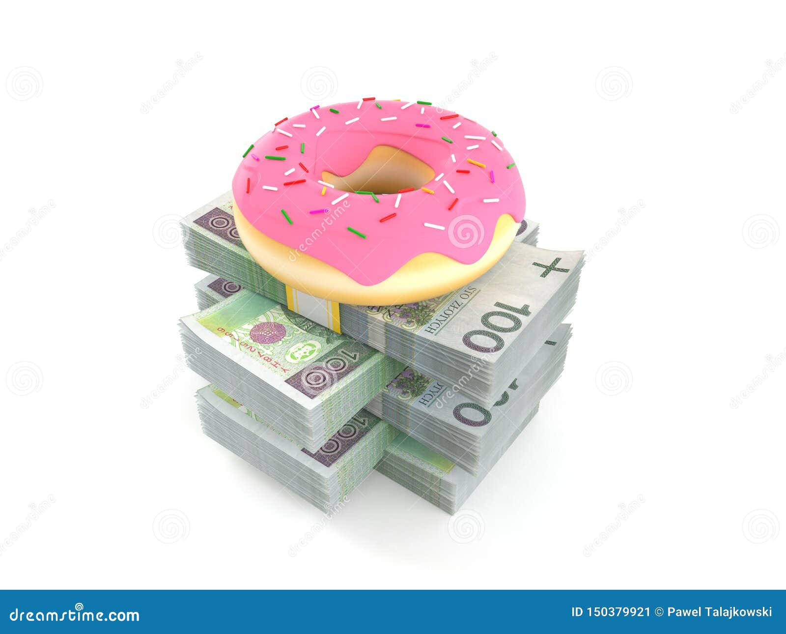 Donut on stack of money stock illustration. Illustration of sweet ...