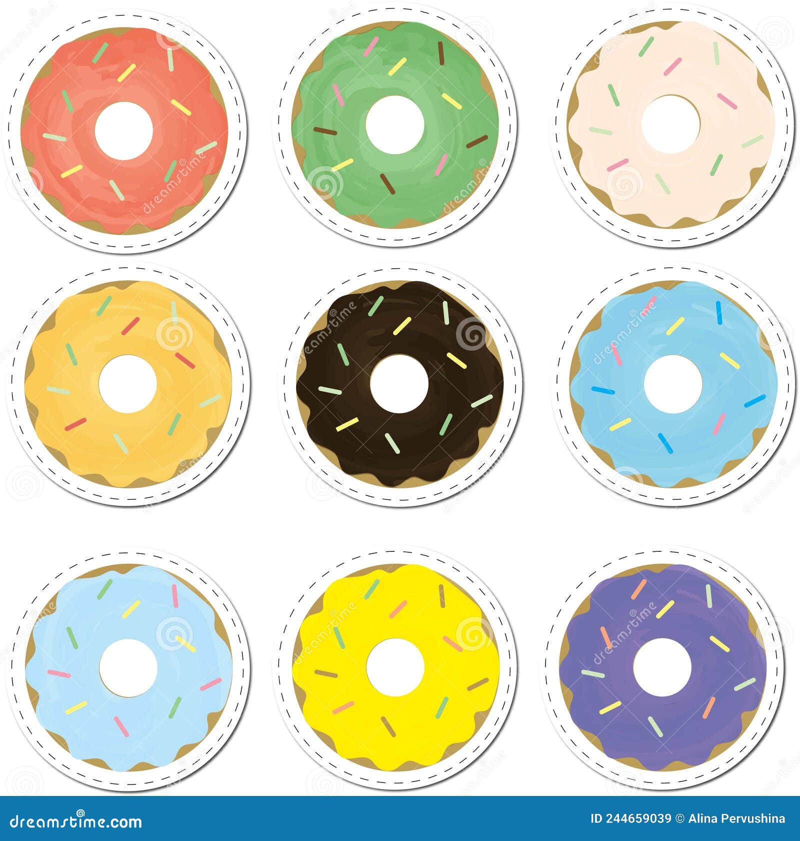 Set of Stickers with Colored Donuts Stock Vector - Illustration of ...