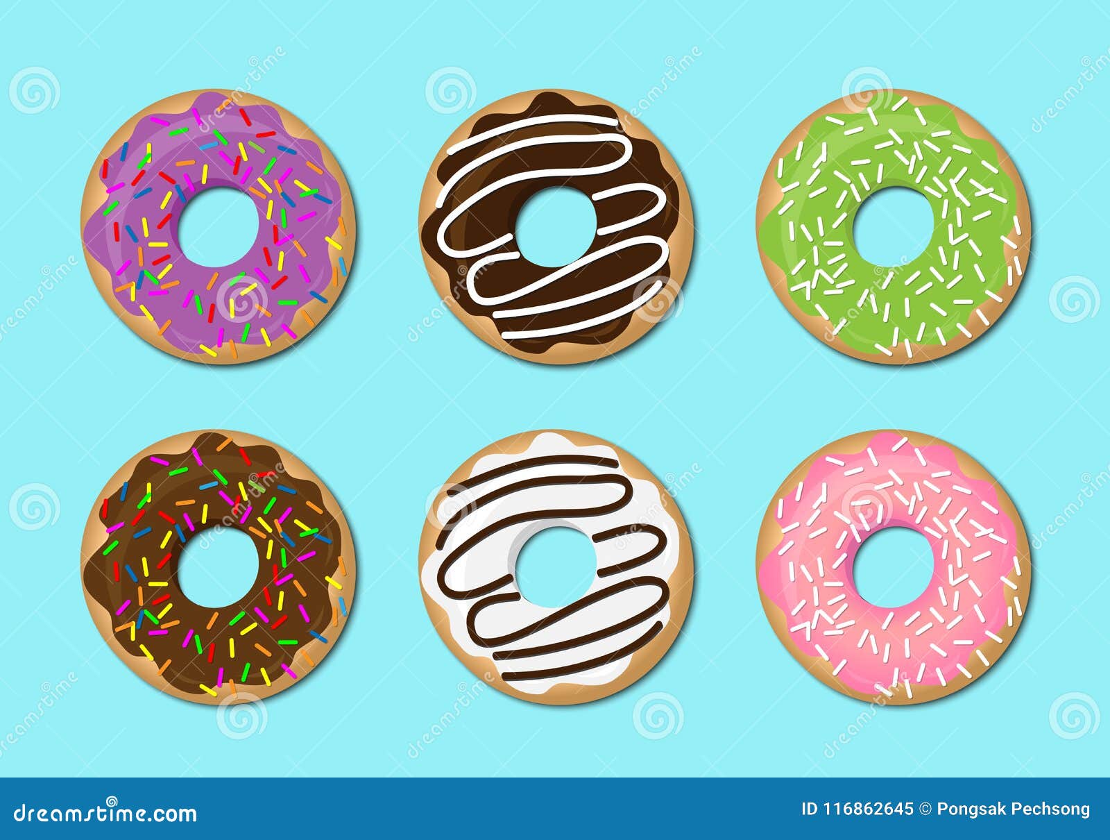 Donut Vector Set Isolated on a Light Background in a Modern Flat Style ...