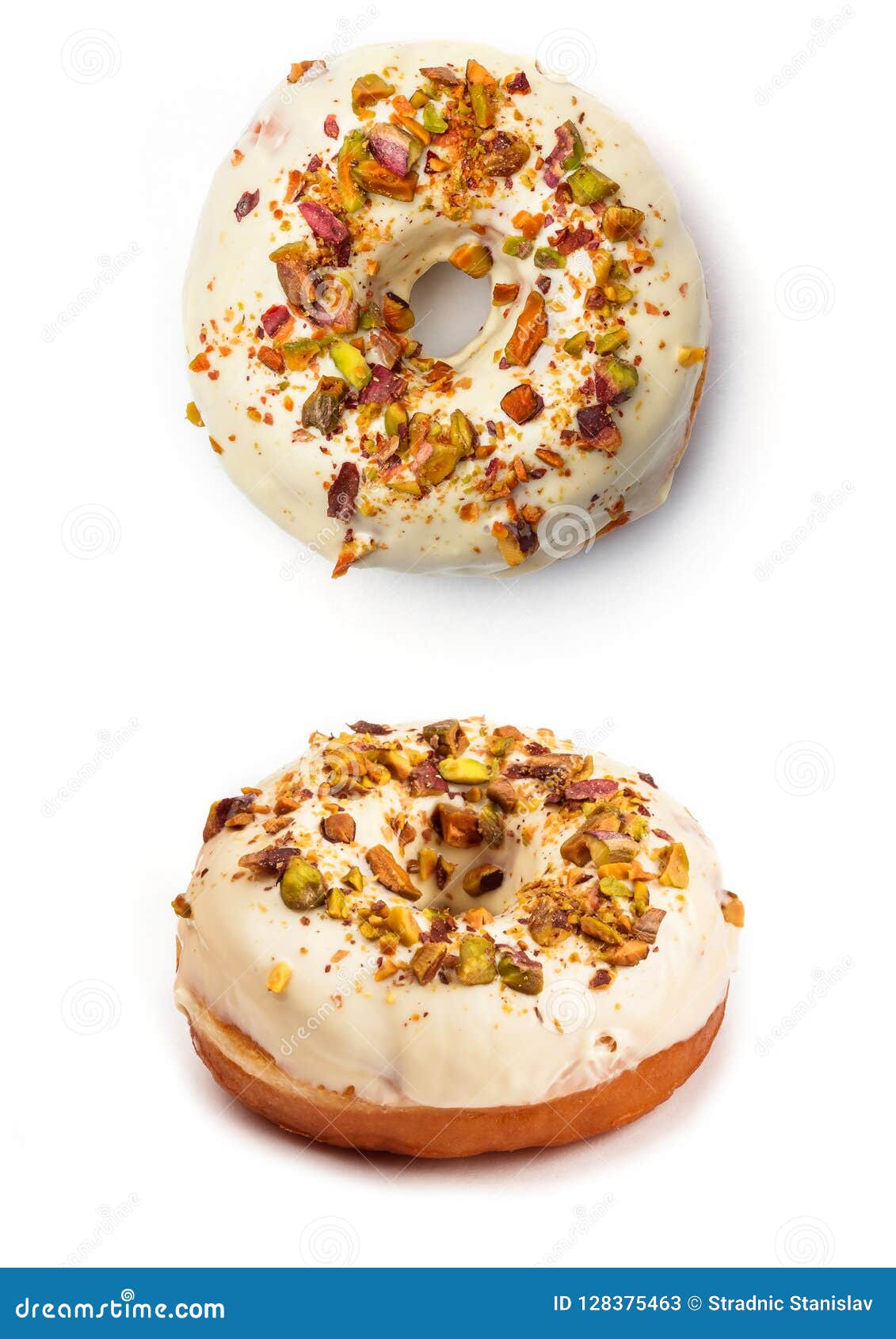 Donut with White Cream and Hazelnut Core, Isolated on White Background ...